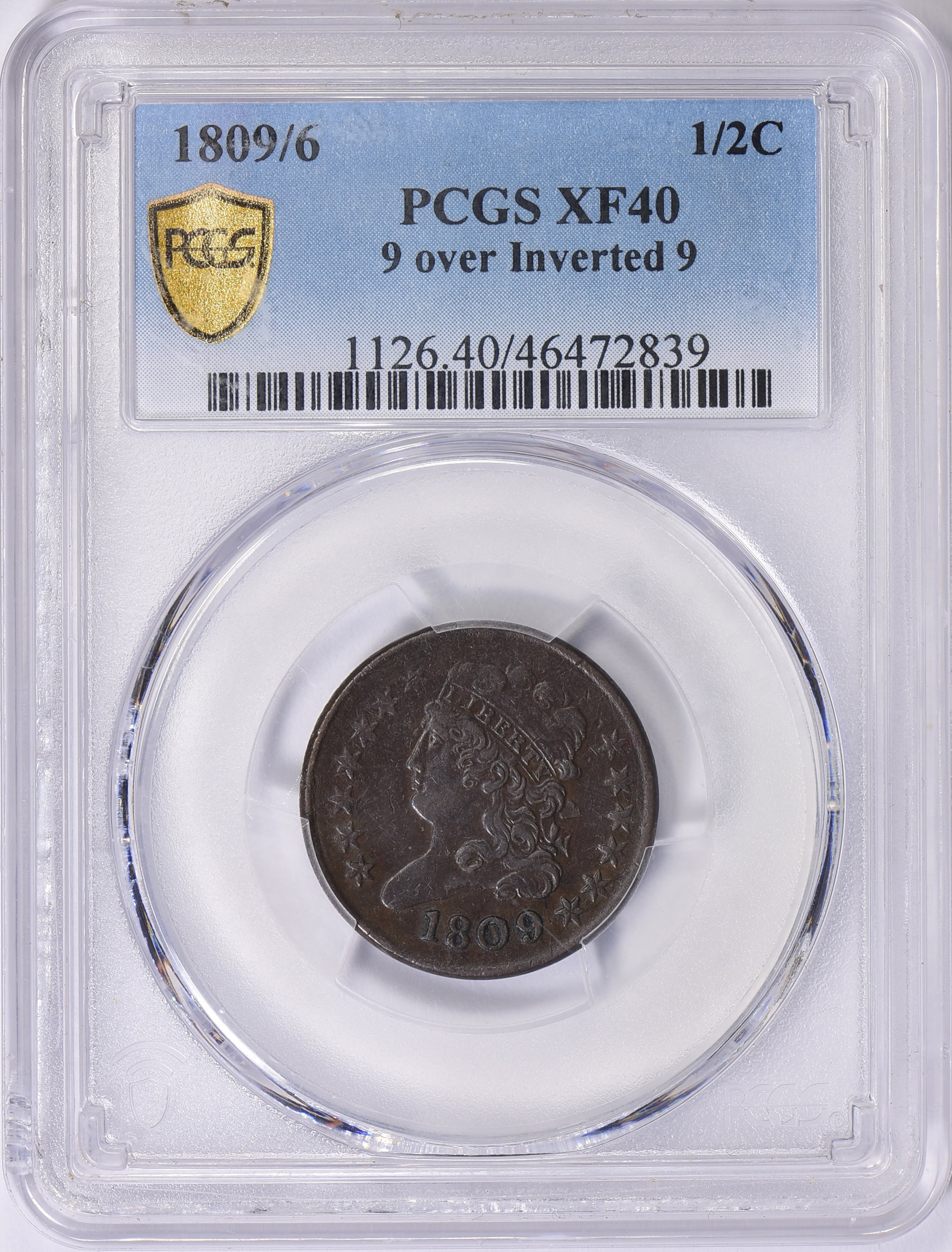 1809/6 Classic Half Cent 9/Inverted 9 PCGS XF-40 BN (Item 1665439) | GreatCollections Coin Auctions