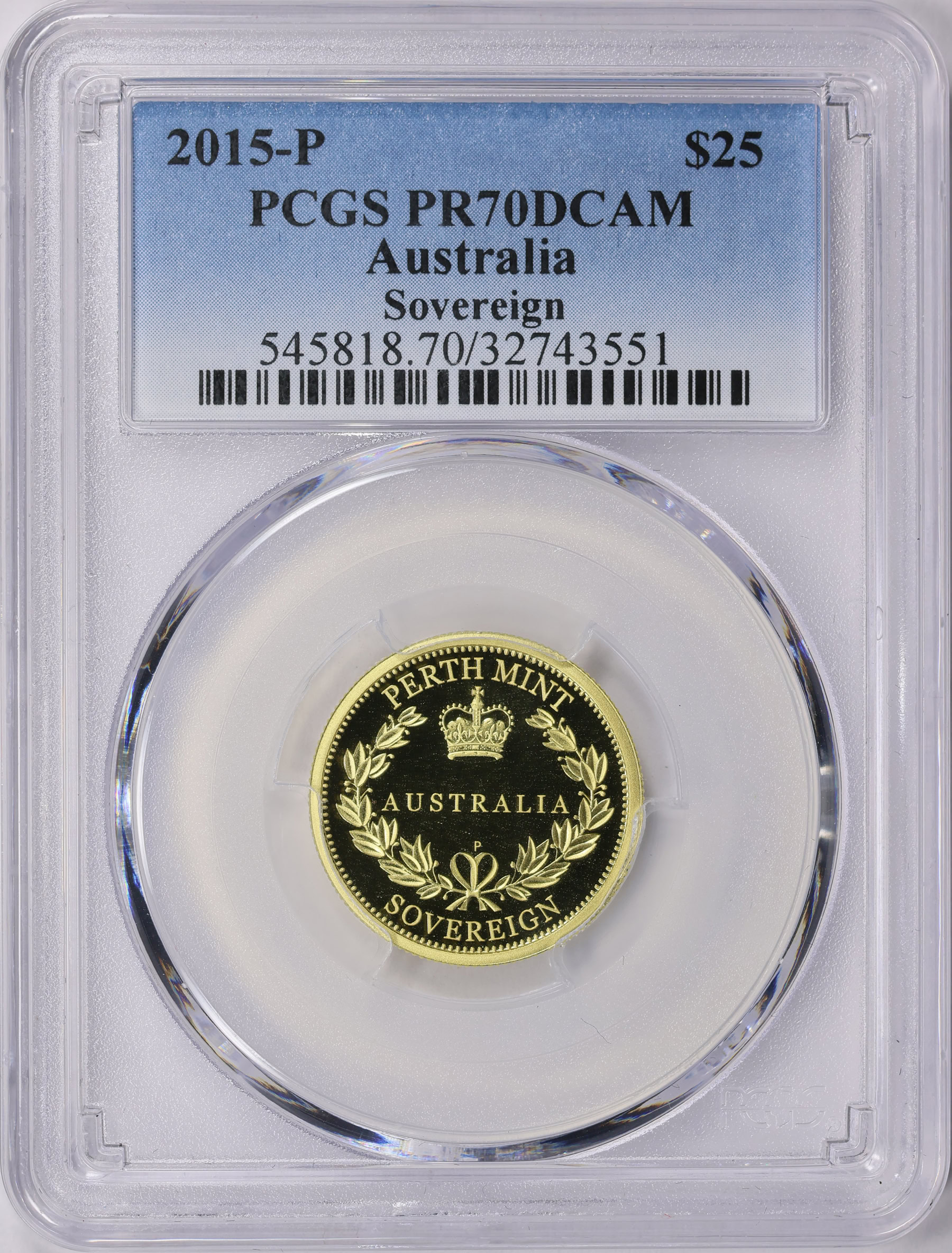Australia 2015-P Gold $25 Perth Mint Sovereign KM-3304 PCGS Proof-70 ...