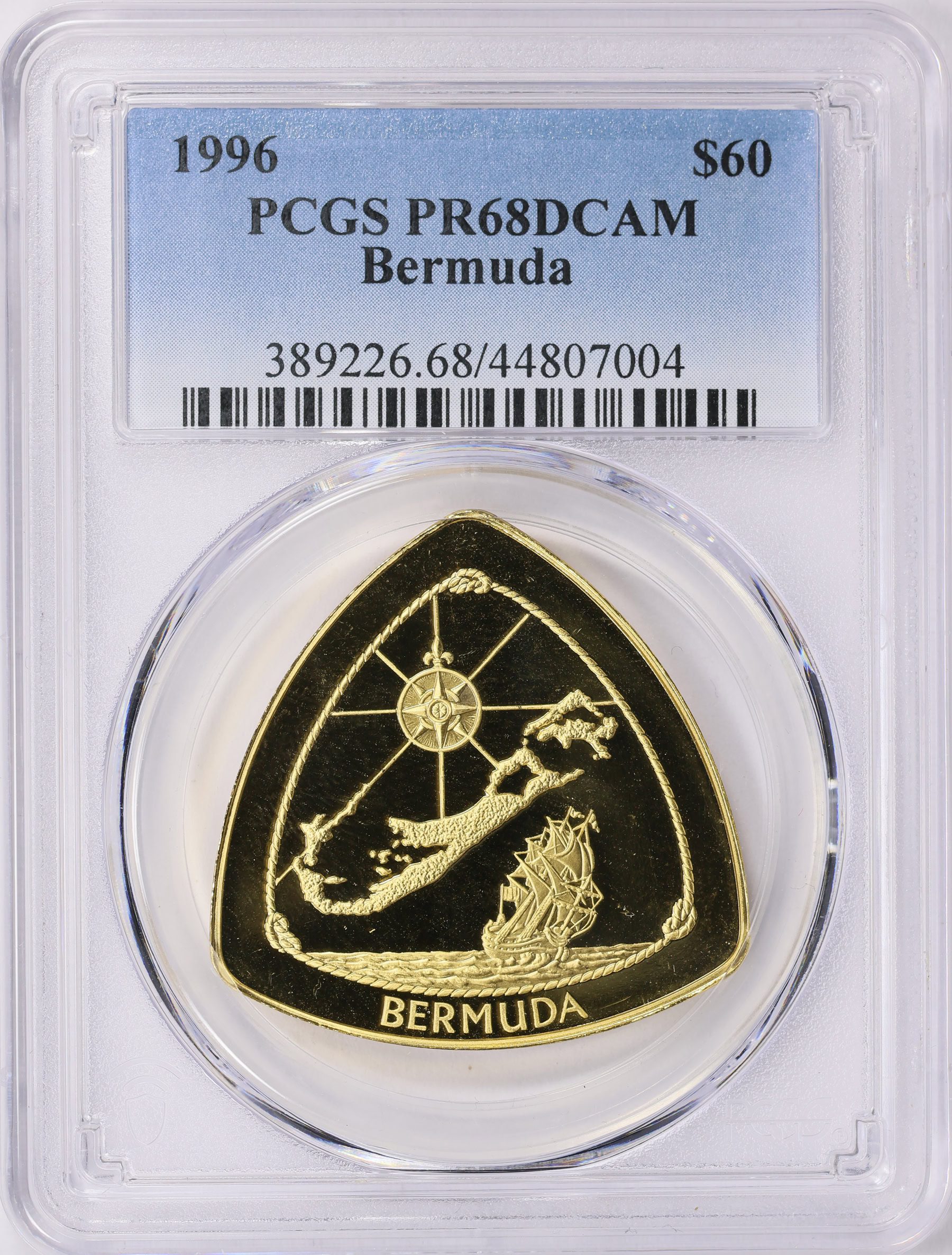 Bermuda 1996 Gold $60 Bermuda Triangle PCGS Proof-68 DCAM (AGW = 1.0114 ...