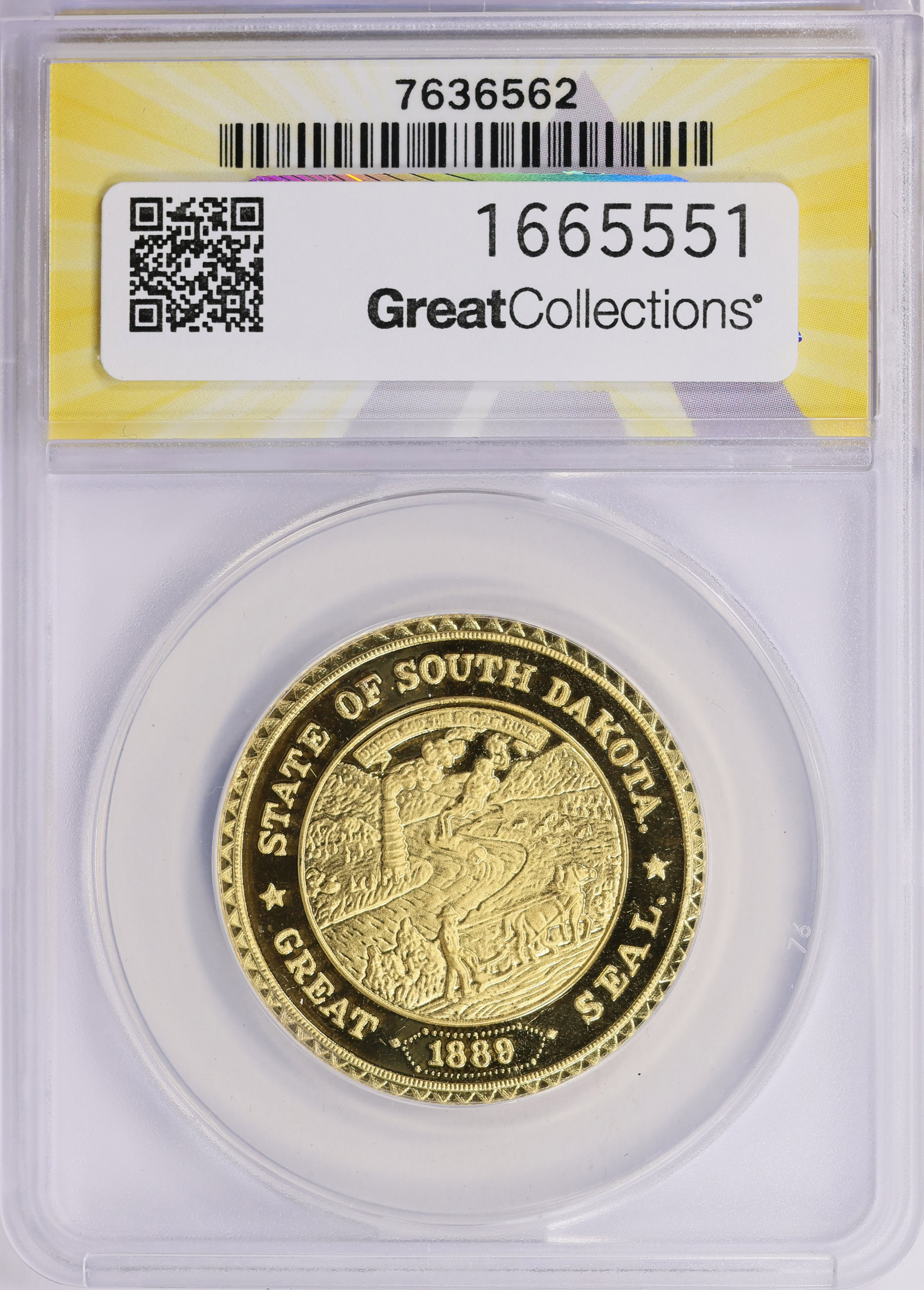 1987 Gold 1oz South Dakota American Bison Great Seal Medal ANACS Proof ...