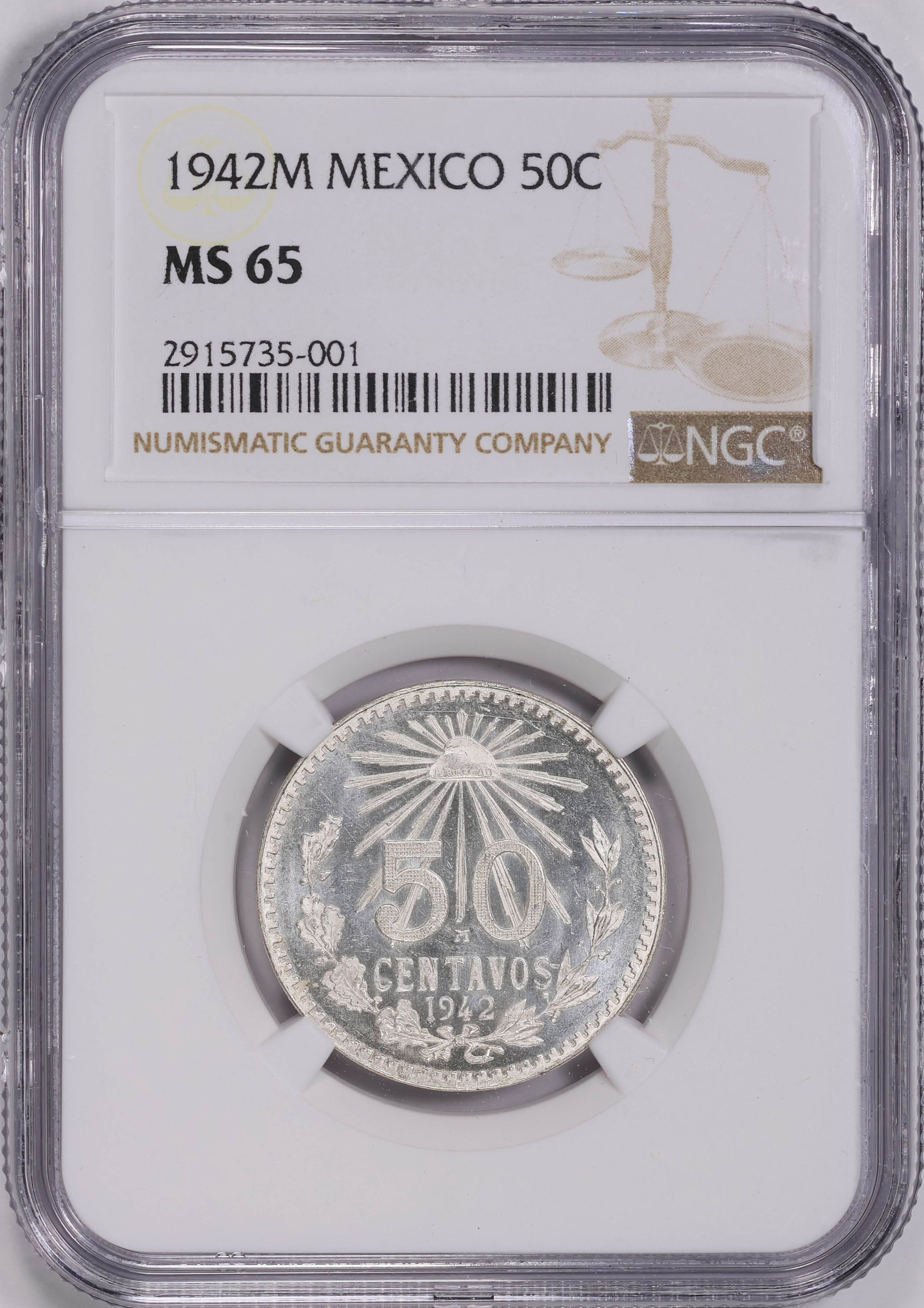 Mexico 1942-M Silver 50 Centavos KM-447 NGC MS-65 (Item 1665640 ...