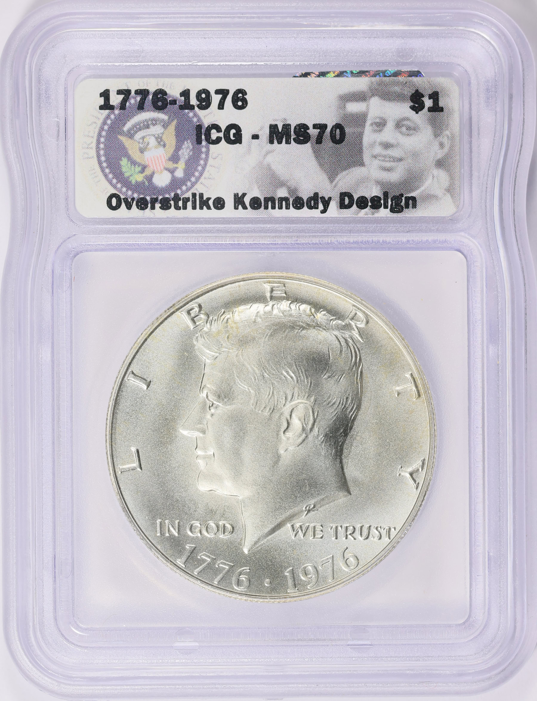 1776-1976 Overstrike Kennedy Design Dollar Daniel Carr Token ICG MS-70 ...