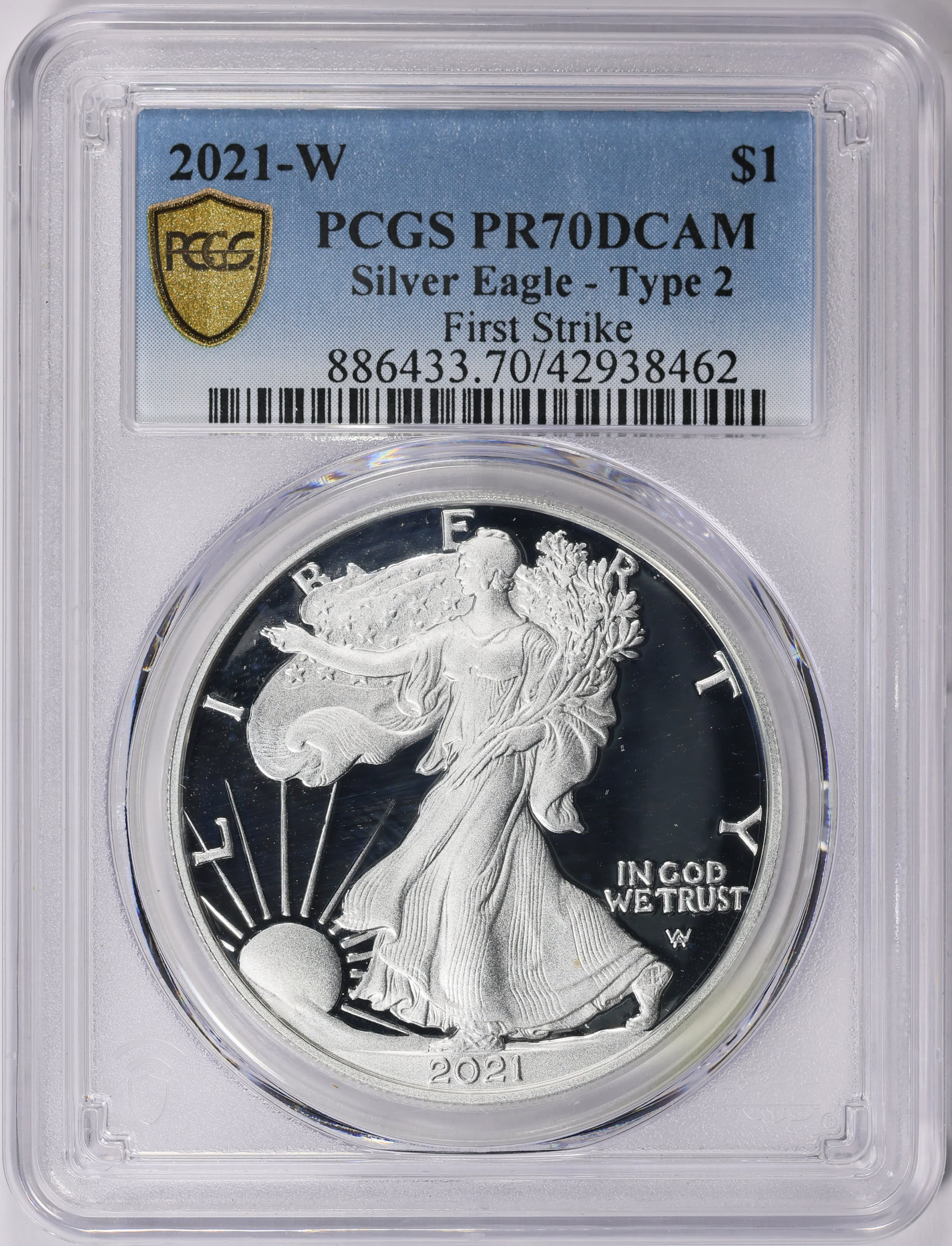 2021-W $1 Silver Eagle Type 2 First Strike PCGS Proof-70 DCAM (Item 1665756) | GreatCollections ...