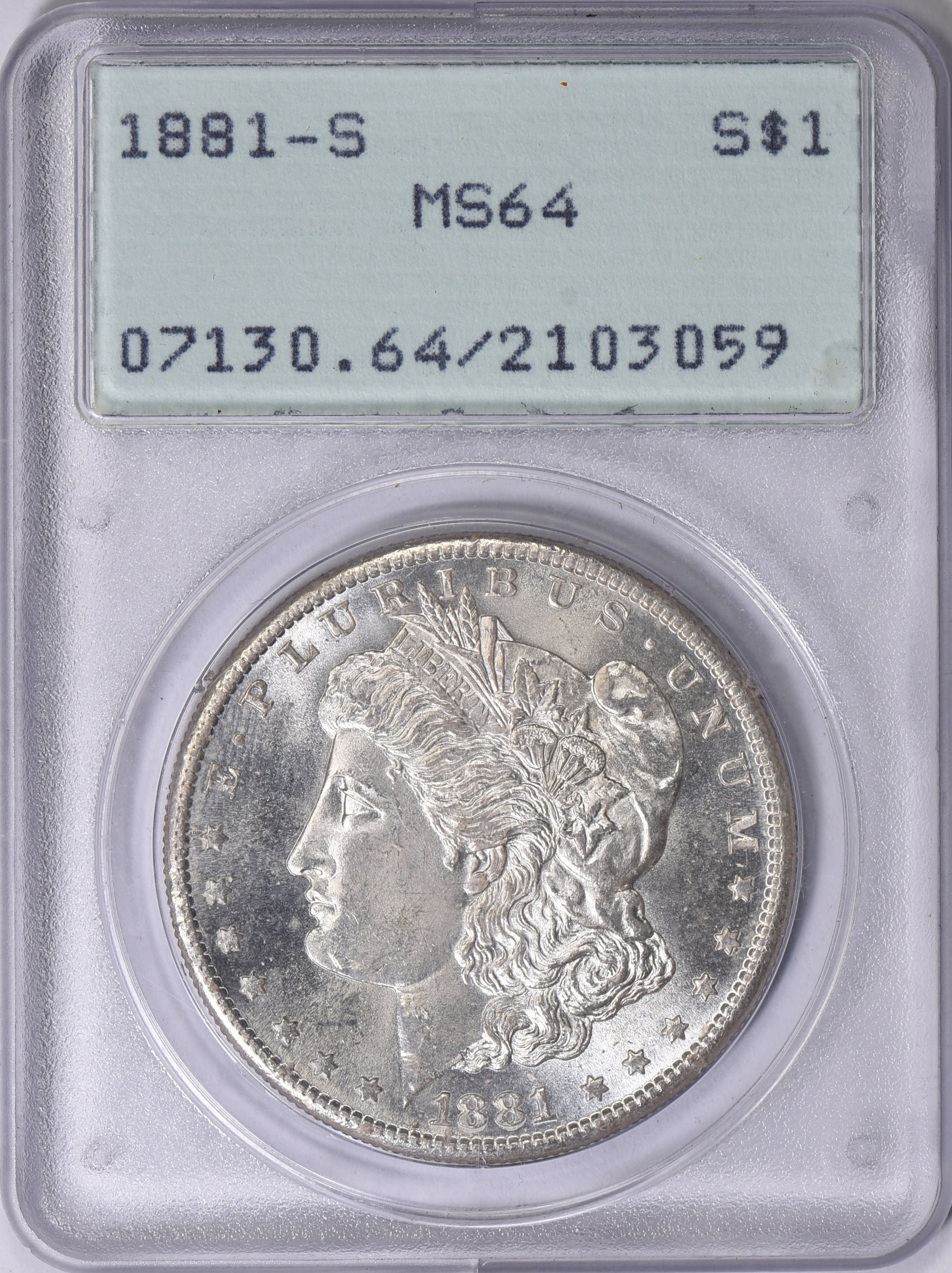 1881-S Morgan Silver Dollar PCGS MS-64 OGH (1st Gen) (Item 1665781) | GreatCollections Coin Auctions