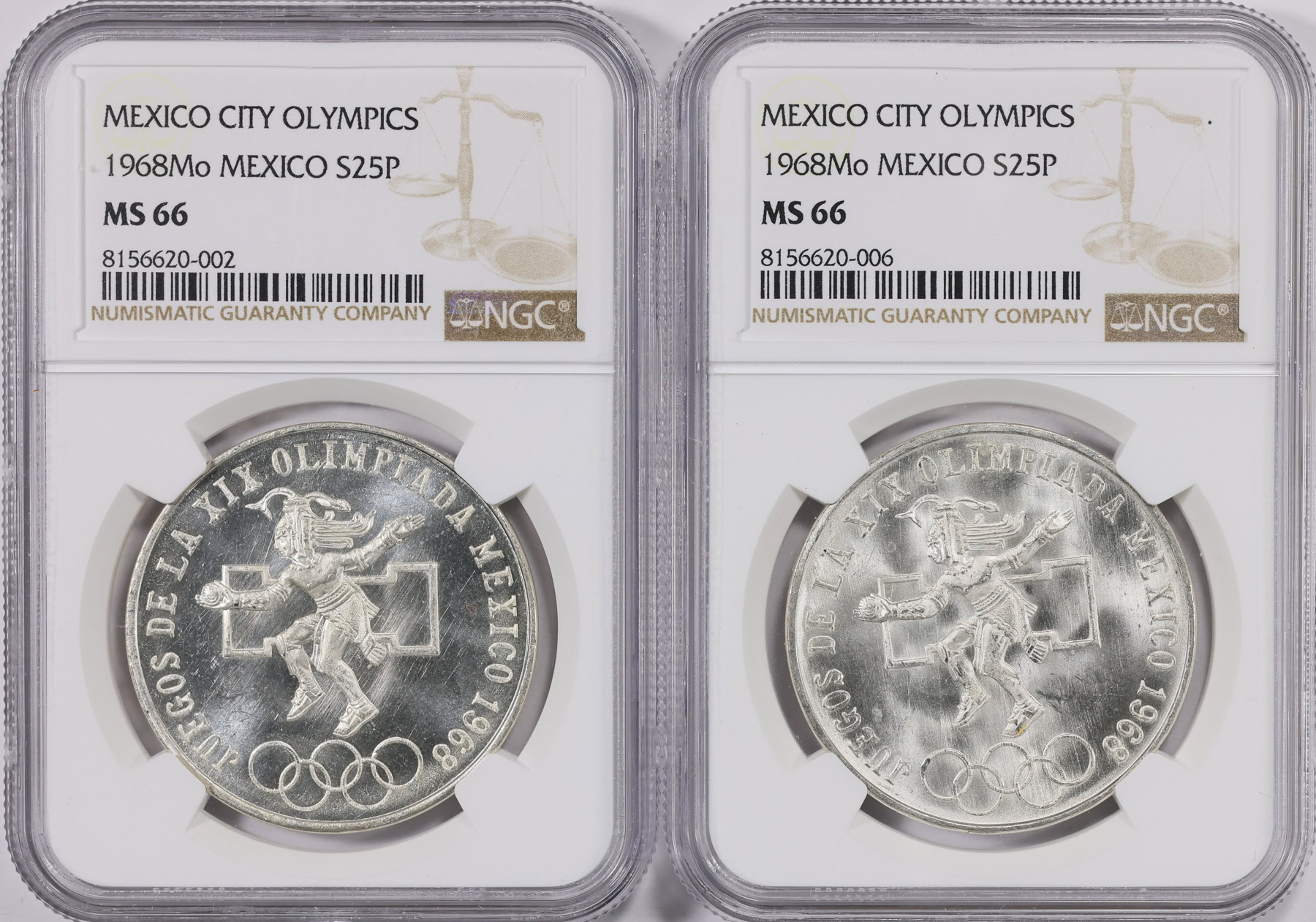 Mexico 1968-Mo Silver 25 Pesos Olympics Type 1 KM-479.1 NGC MS-66 (2 ...