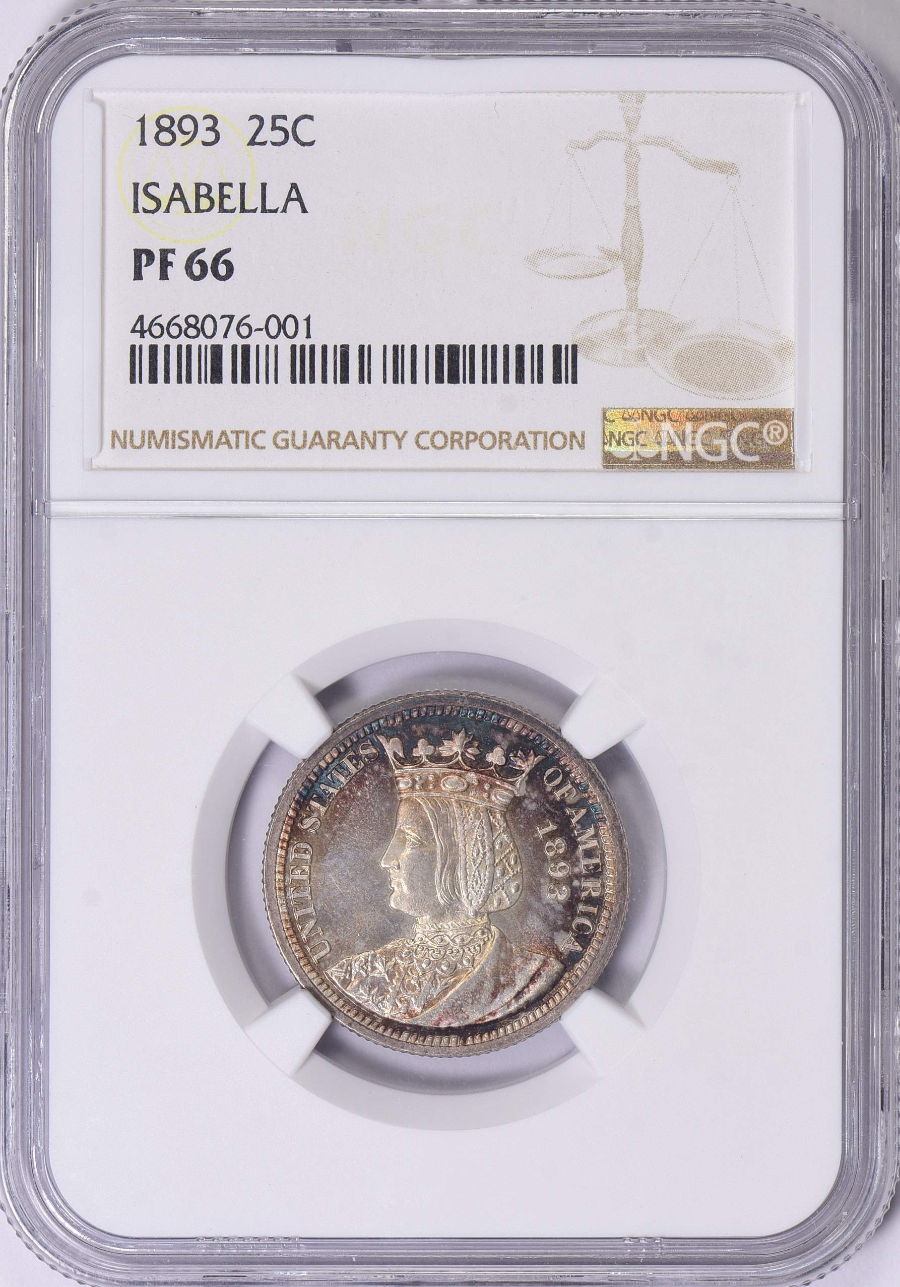 1893 World Columbian Exposition, Isabella Quarter NGC Proof-66 (Toned ...