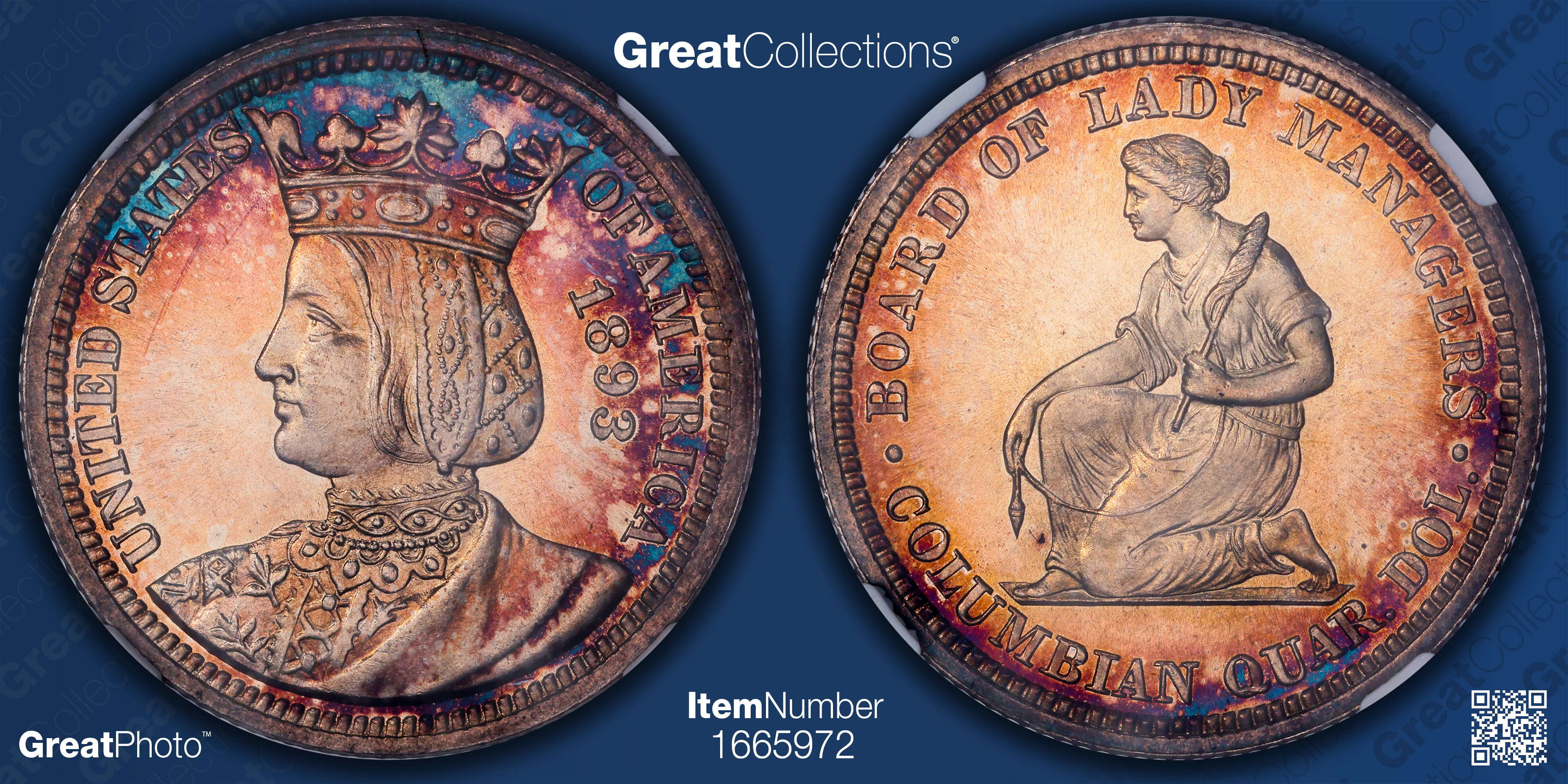 1893 World Columbian Exposition, Isabella Quarter NGC Proof-66 (Toned ...