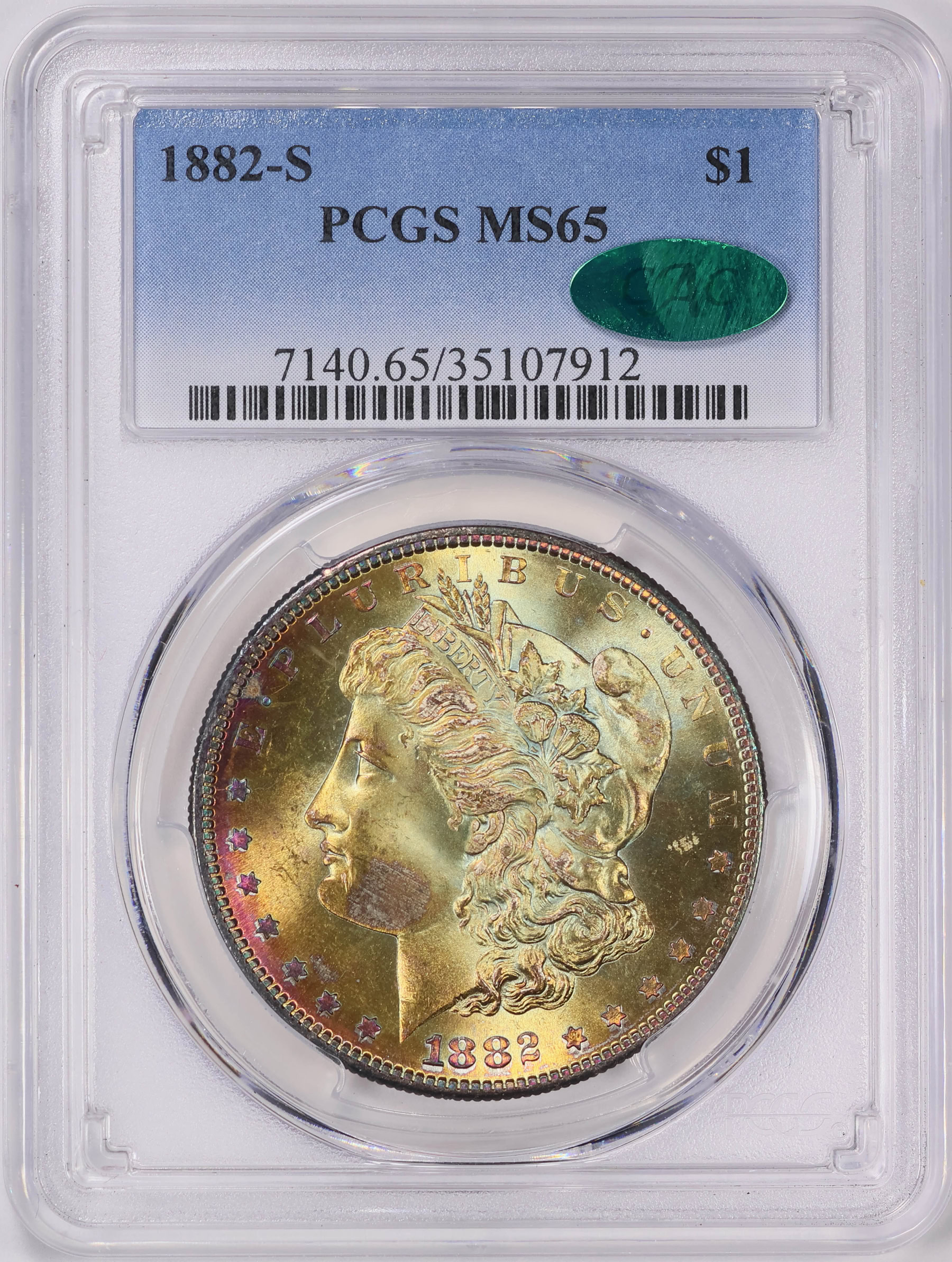 1882-S Morgan Silver Dollar PCGS MS-65 (CAC Green) (Toned) (Item ...