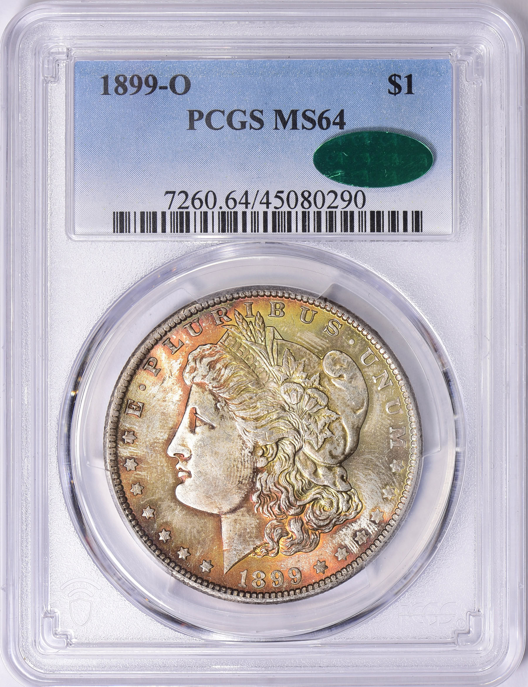 1899-O Morgan Silver Dollar PCGS MS-64 (CAC Green) (Toned) (Item 1666025) | GreatCollections ...