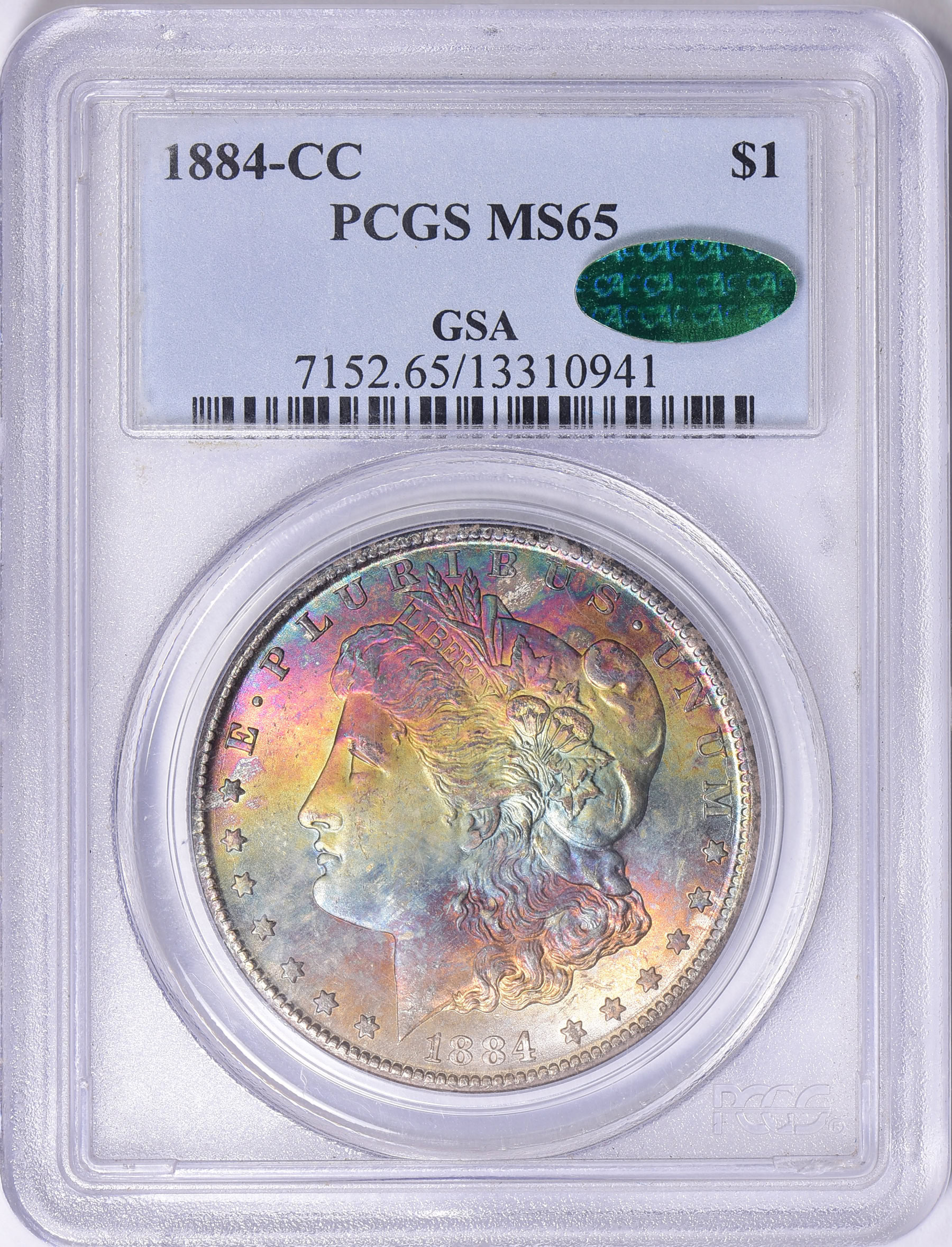 1884-CC Morgan Silver Dollar PCGS MS-65 (CAC Green) (GSA) (Toned) (Item 1666058 ...