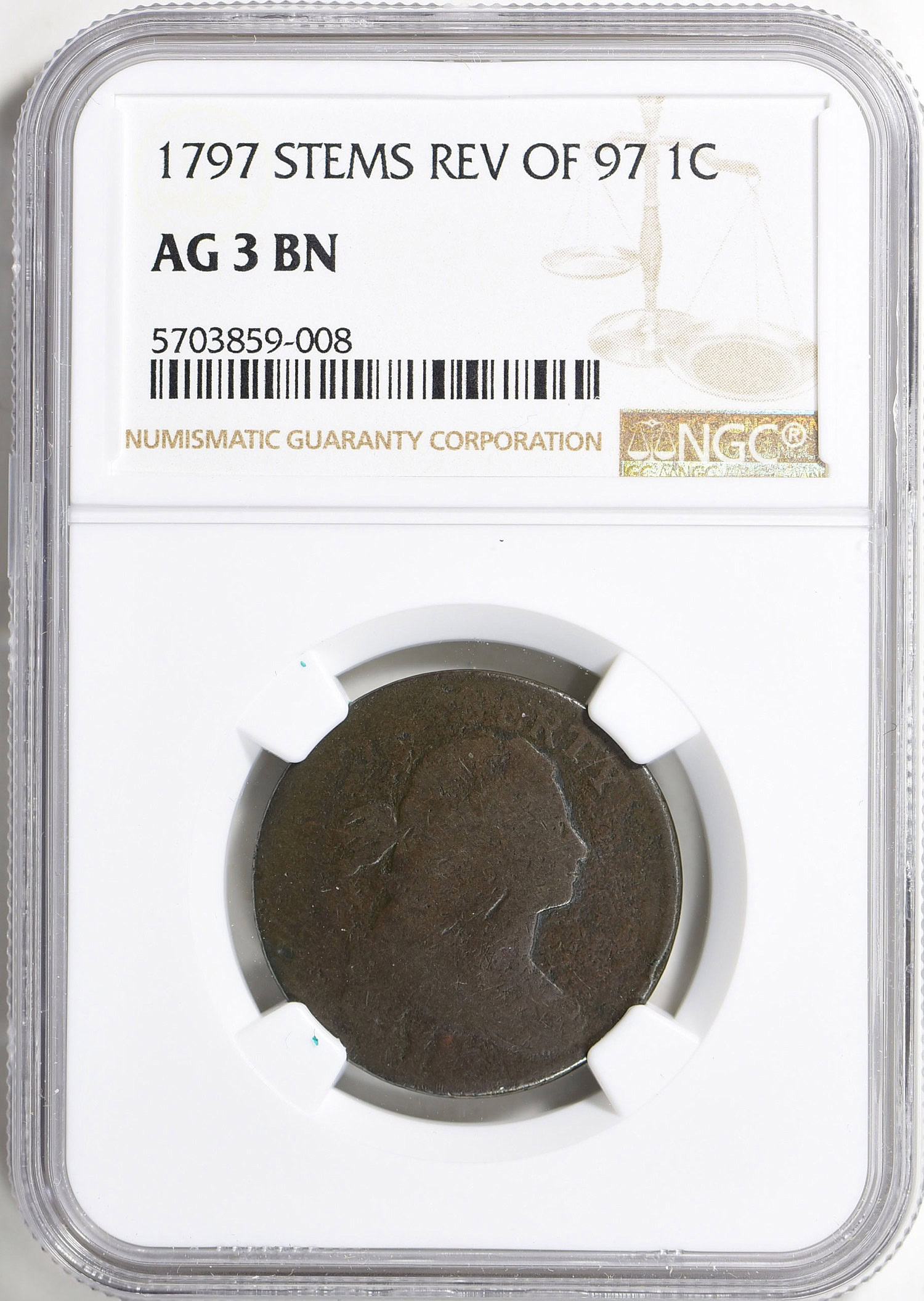 1797 Draped Bust Cent Reverse of 1797, Stems NGC AG-03 BN (Item 1666078 ...