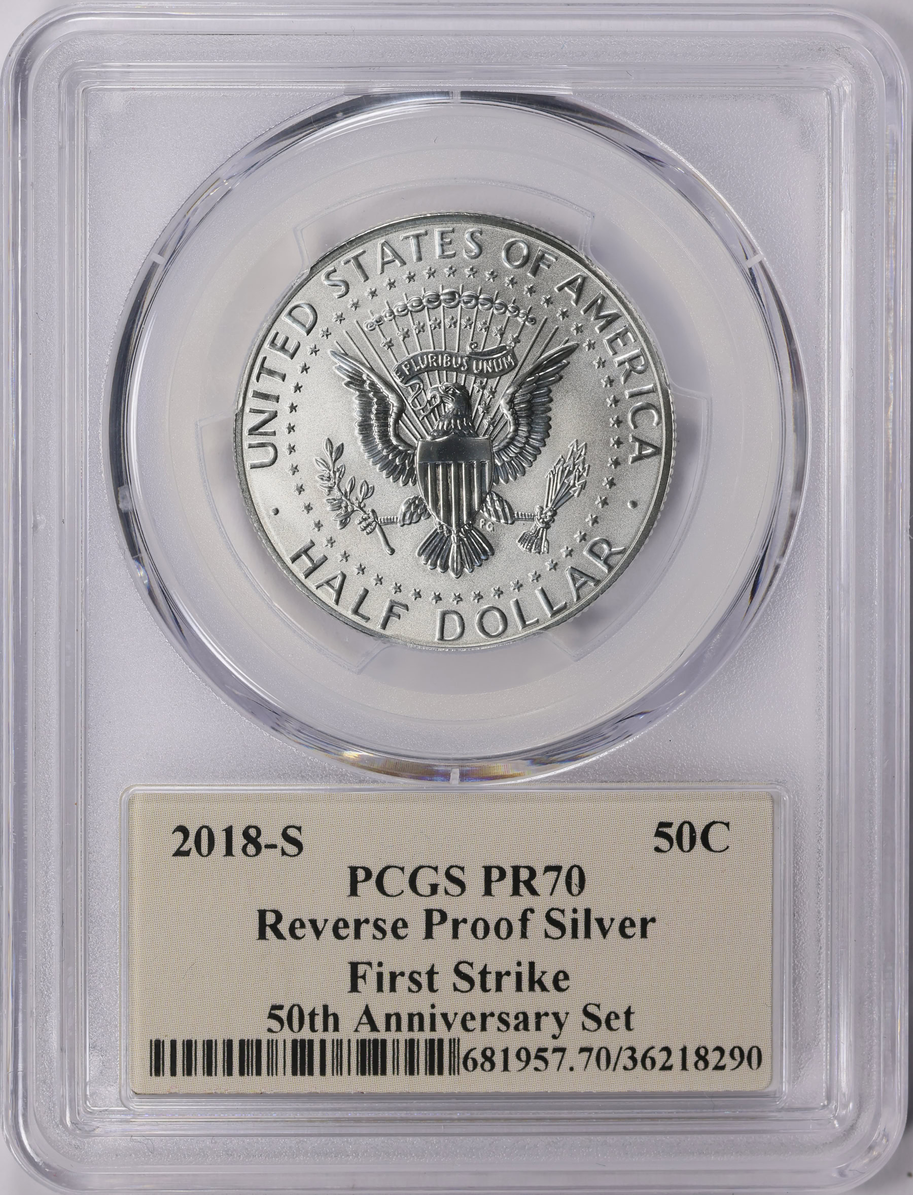 2018-S Kennedy Half Dollar Silver Reverse Proof. First Strike (From the Reverse Proof 50th ...