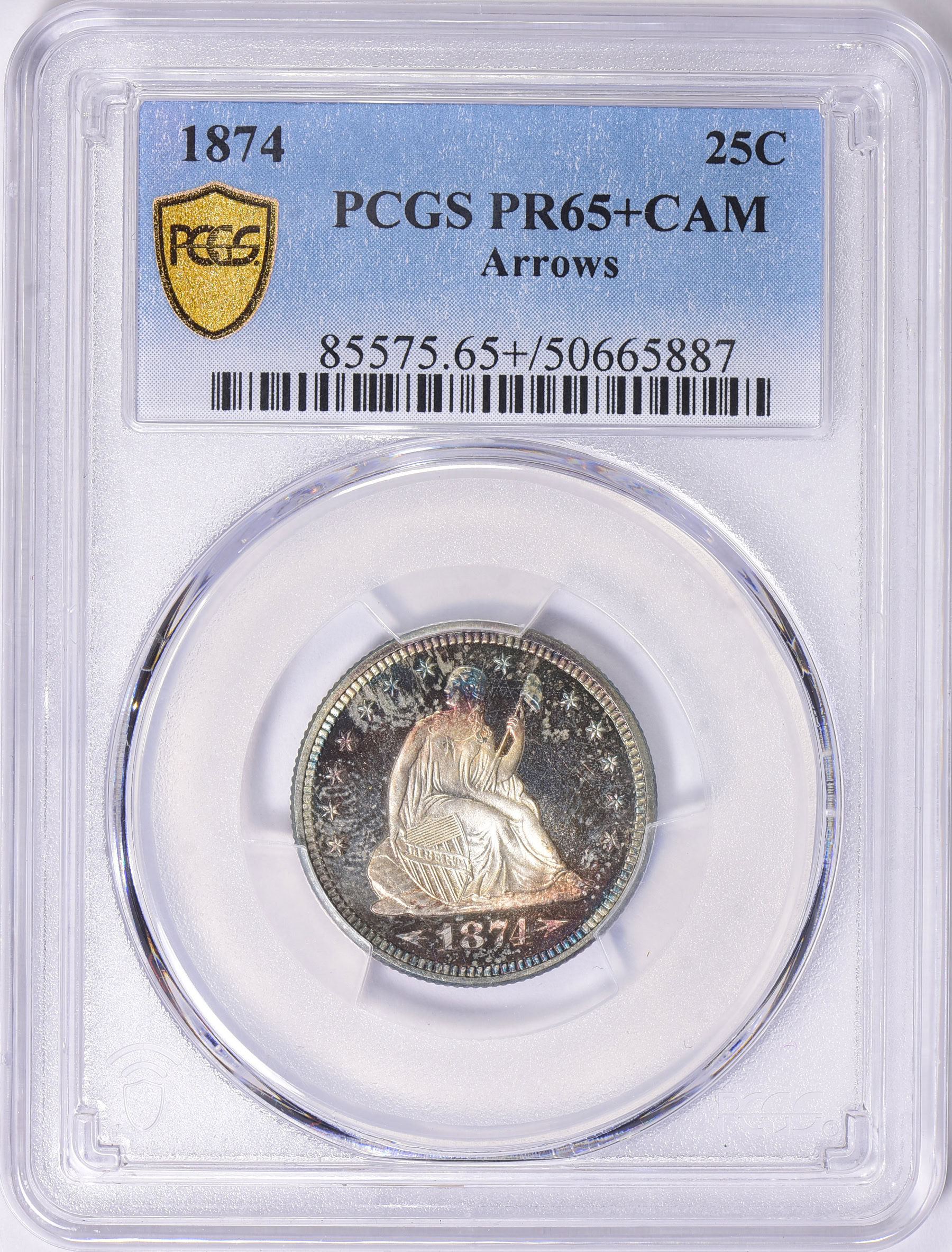 1874 Seated Liberty Quarter Arrows PCGS Proof-65+ CAMEO (Toned) (Item 1666434 ...