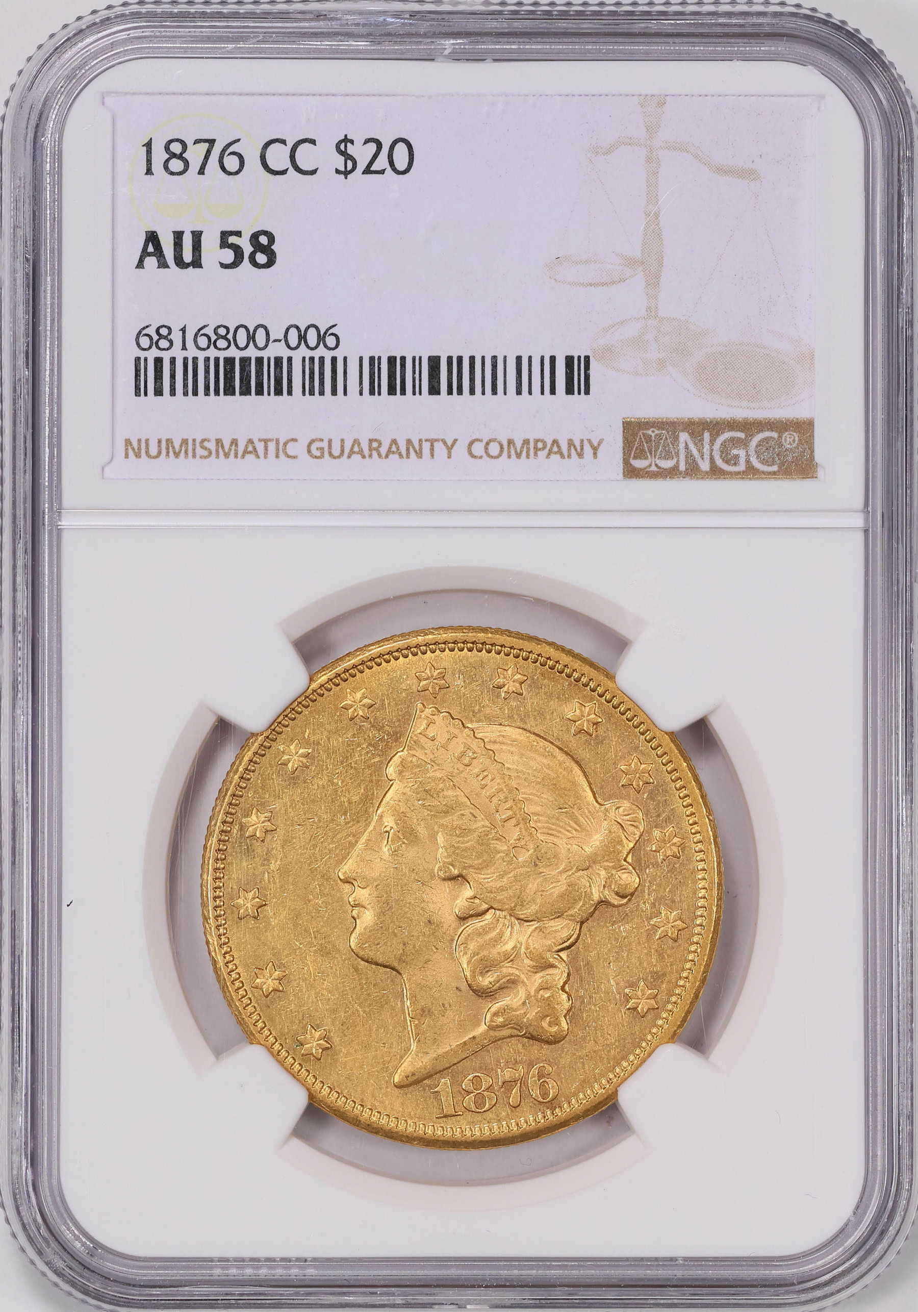 1876-CC Liberty Gold Double Eagle NGC AU-58 (Item 1666556) | GreatCollections Coin Auctions