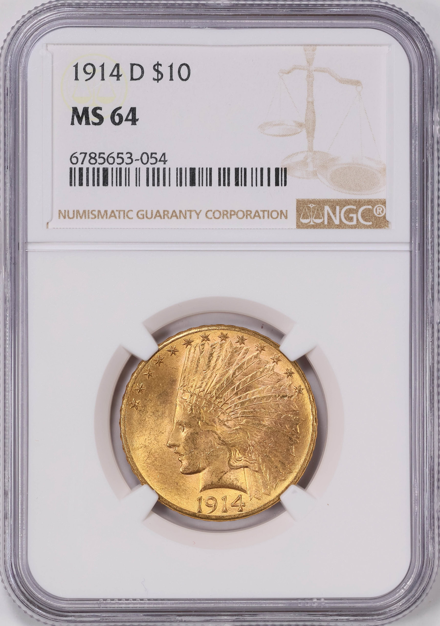 1914-D Indian Gold Eagle NGC MS-64 (Item 1666574) | GreatCollections Coin Auctions