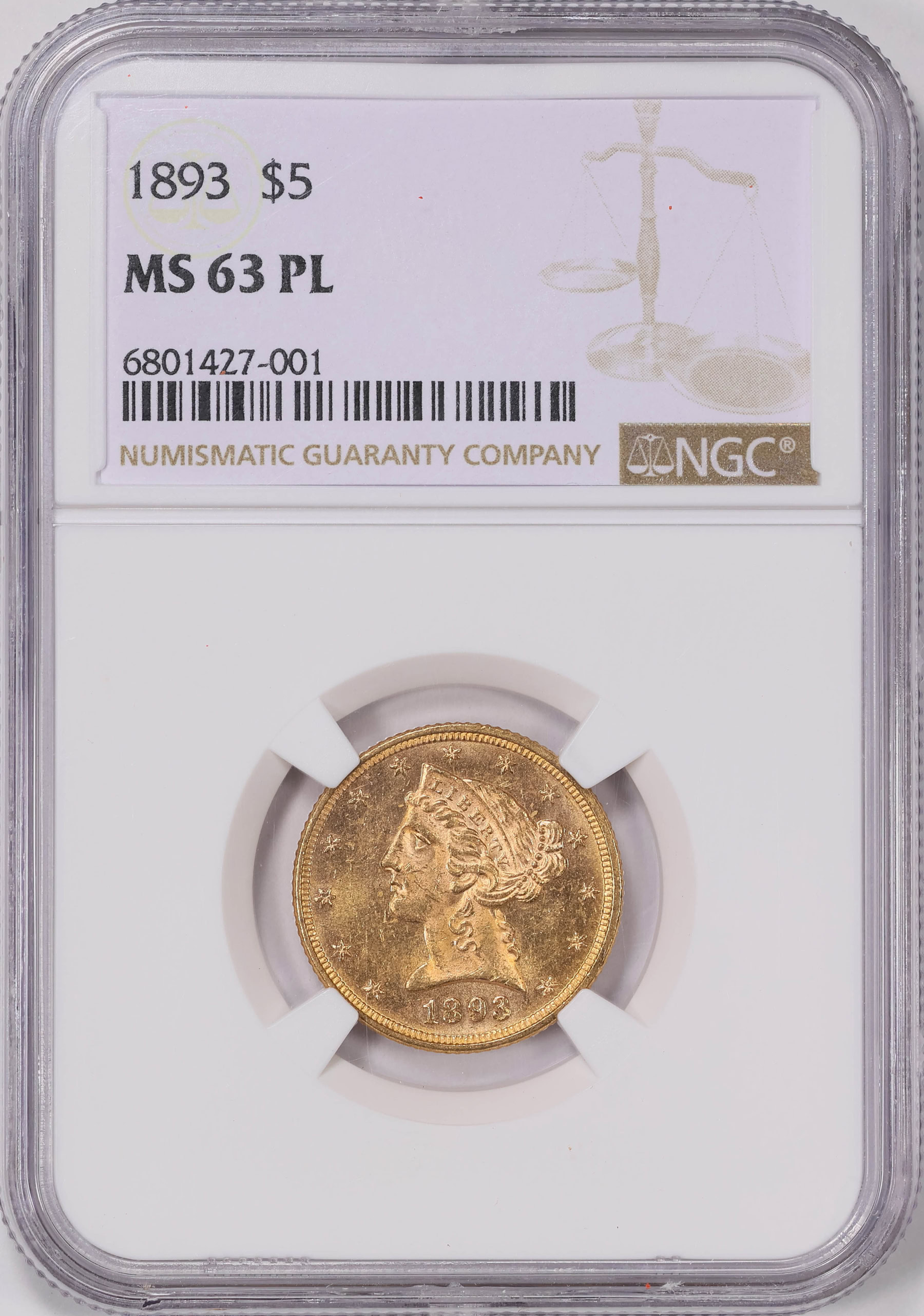 1893 Liberty Gold Half Eagle NGC MS-63 PL (Item 1666624) | GreatCollections Coin Auctions