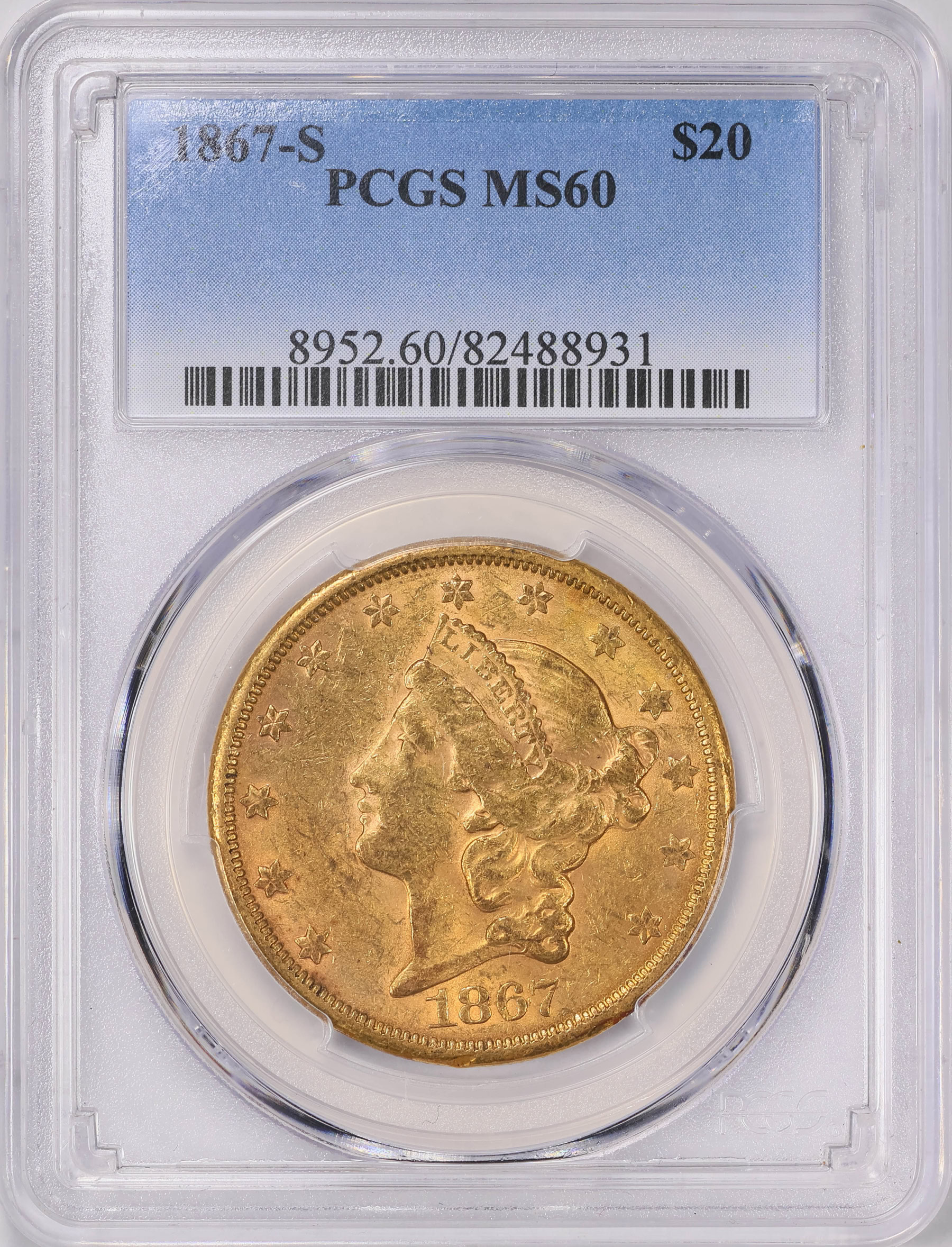 1867-S Liberty Gold Double Eagle PCGS MS-60 (Item 1666648) | GreatCollections Coin Auctions
