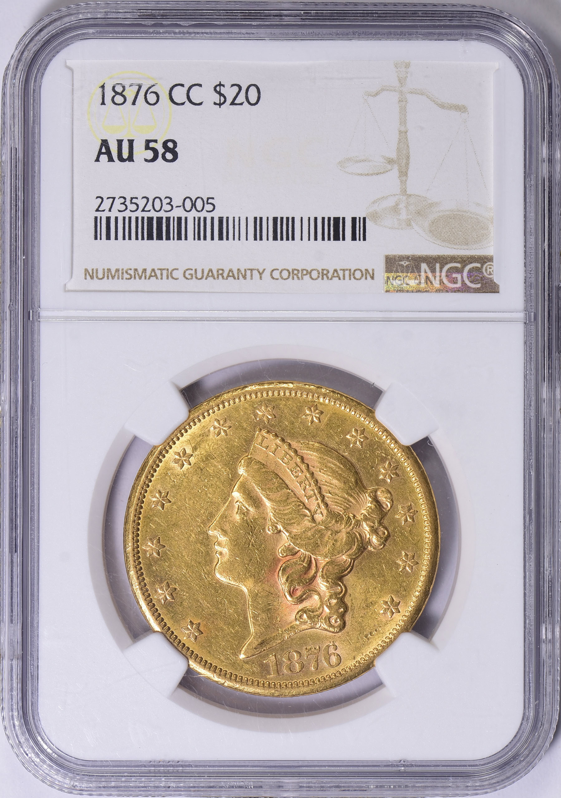 1876-CC Liberty Gold Double Eagle NGC AU-58 (Item 1666679) | GreatCollections Coin Auctions