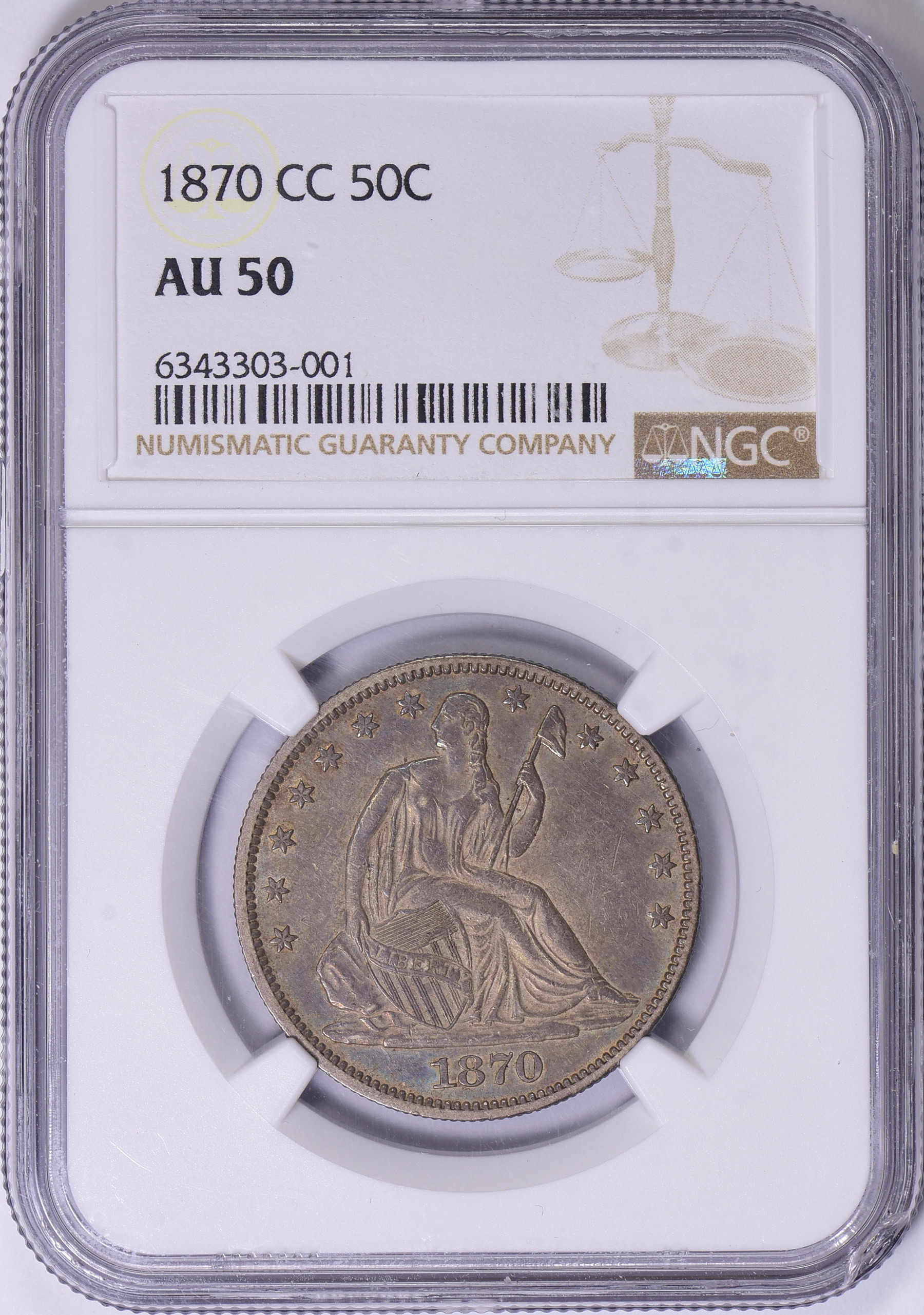 1870-CC Seated Liberty Half Dollar NGC AU-50 (Toned) (Item 1666739) | GreatCollections Coin Auctions