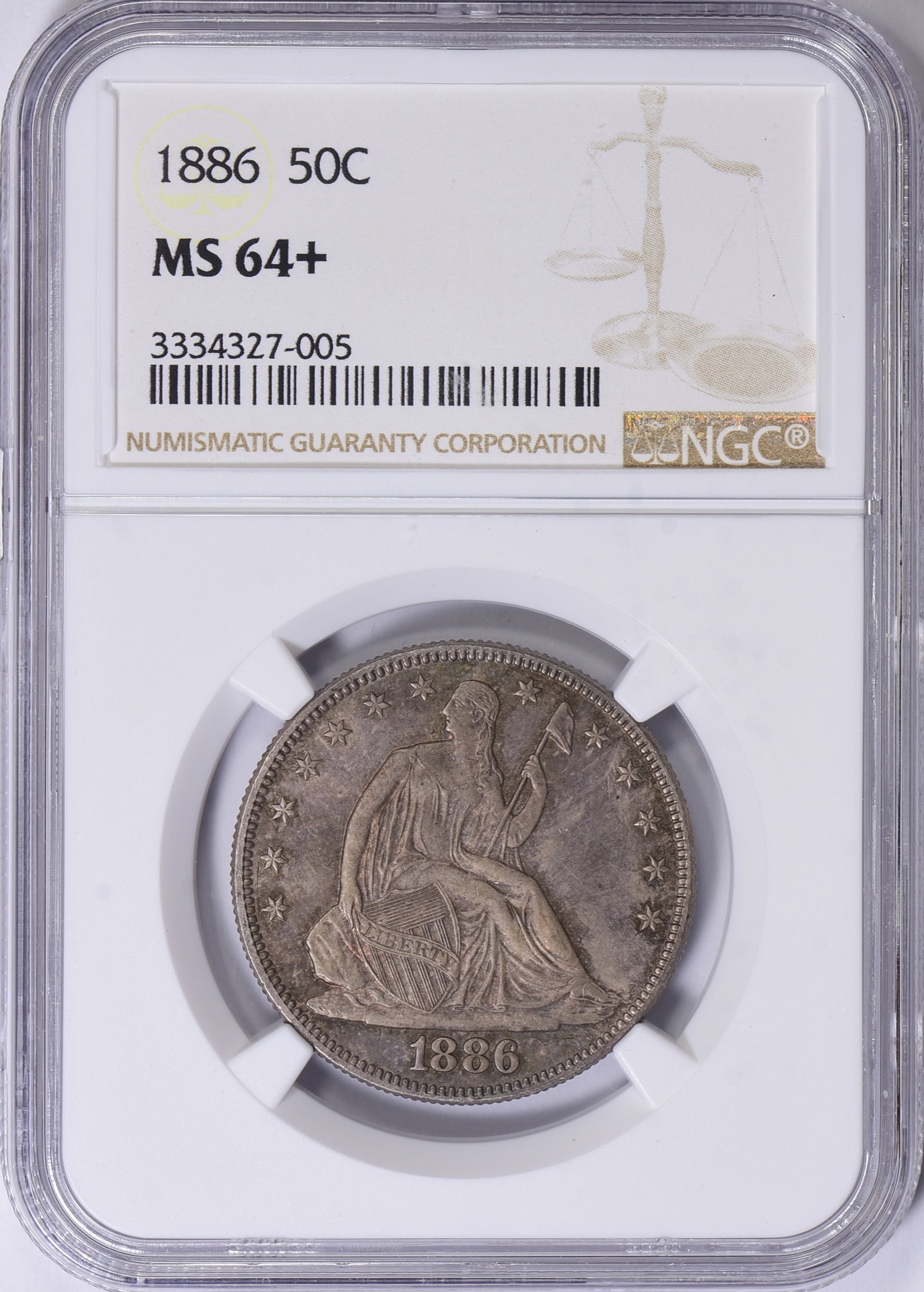1886 Seated Liberty Half Dollar NGC MS-64+ (Toned) (Item 1666741) | GreatCollections Coin Auctions