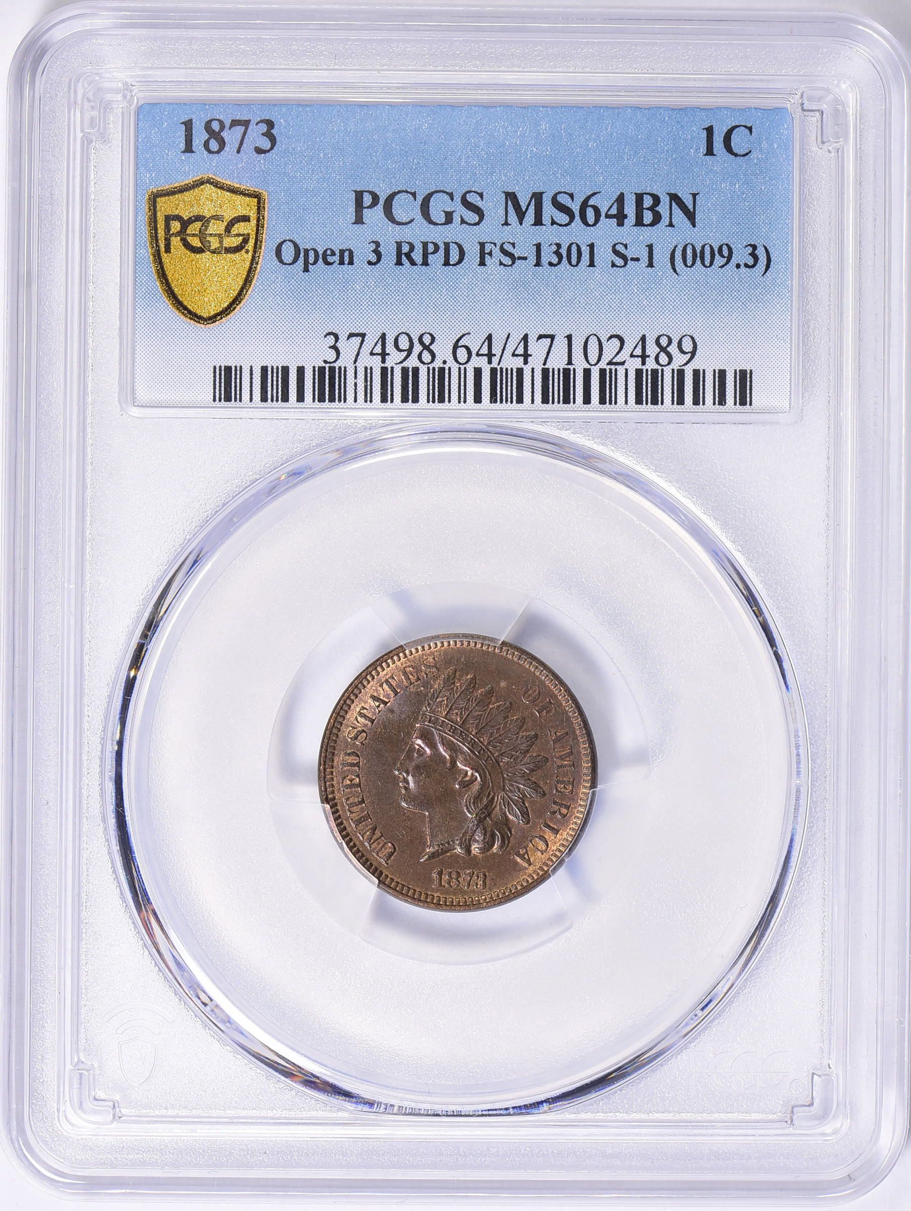 1873 Indian Cent Open 3 RPD FS-1301 S-1 (009.3) PCGS MS-64 BN (Item 1666843) | GreatCollections ...