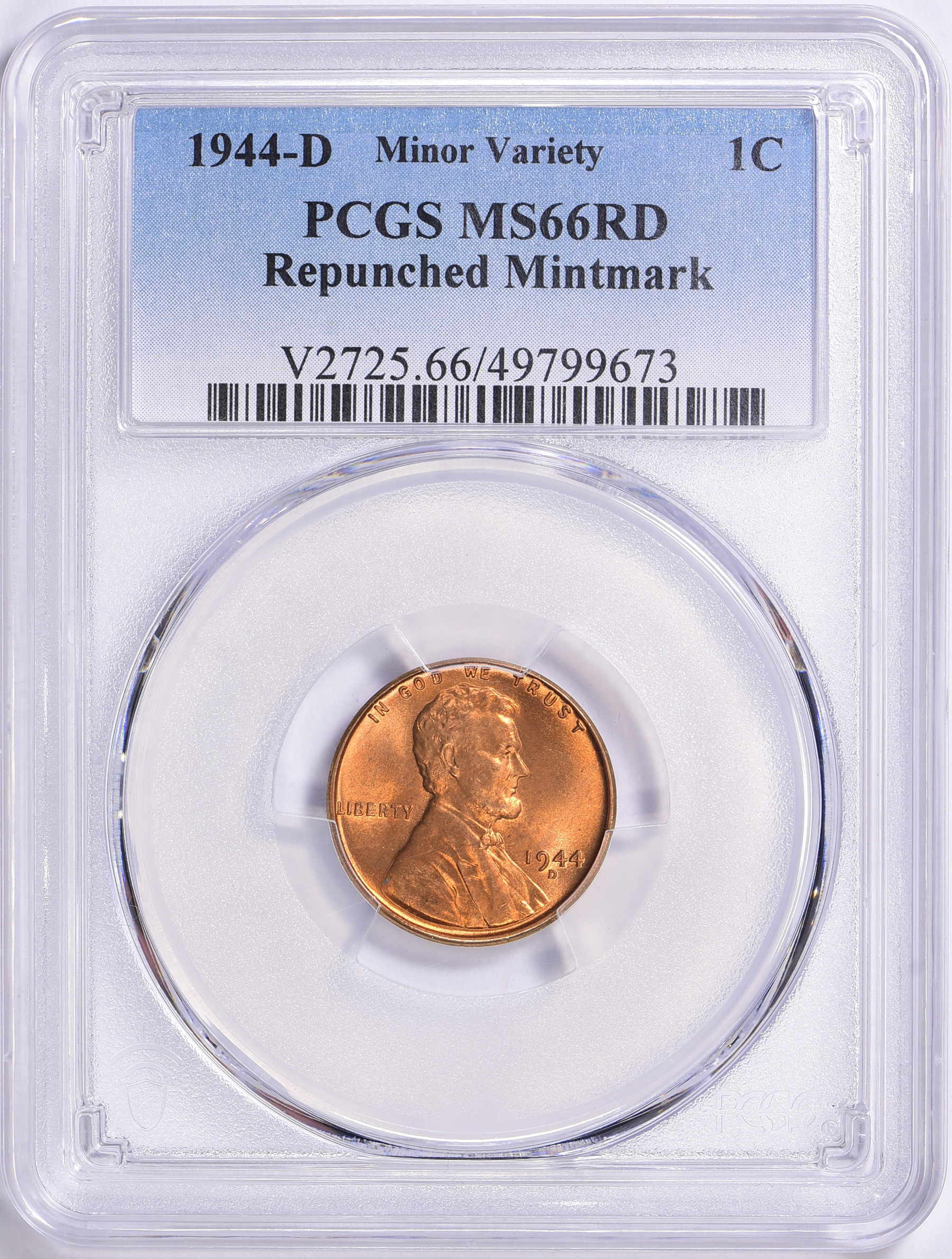 1944-D Lincoln Cent Repunched Mintmark PCGS MS-66 RD (Item 1666857 ...