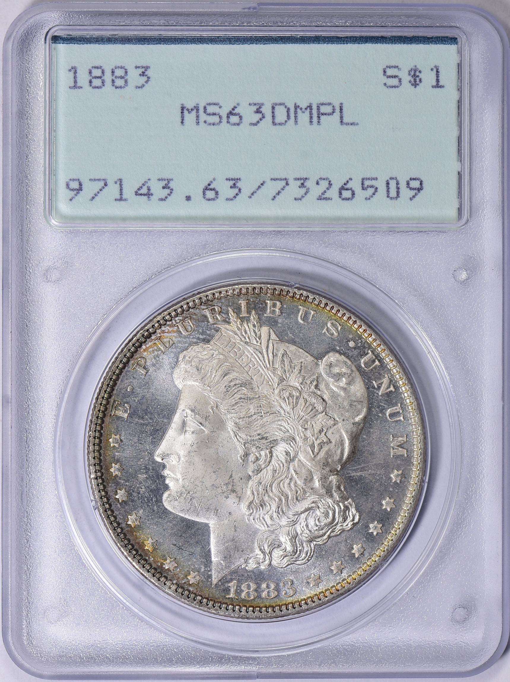 1883 Morgan Silver Dollar PCGS MS-63 DMPL OGH (1st Gen) (Toned) (Item 1666931 ...