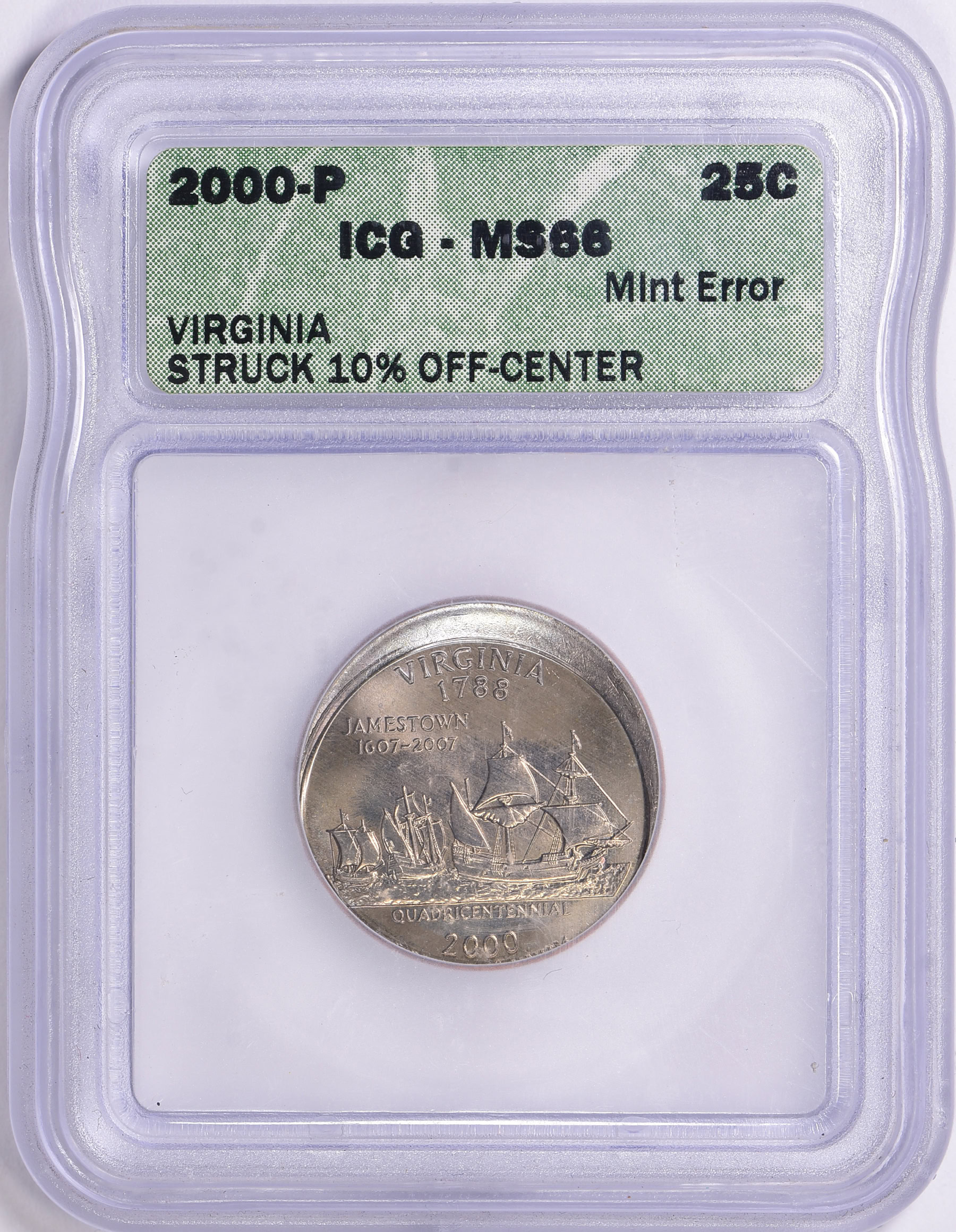 Mint Error 2000-P State Quarter Virginia Struck 10% Off Center ICG MS ...