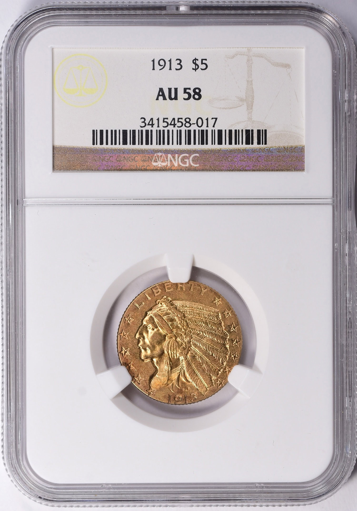 1913 Indian Gold Half Eagle NGC AU-58 (Item 1667222) | GreatCollections Coin Auctions