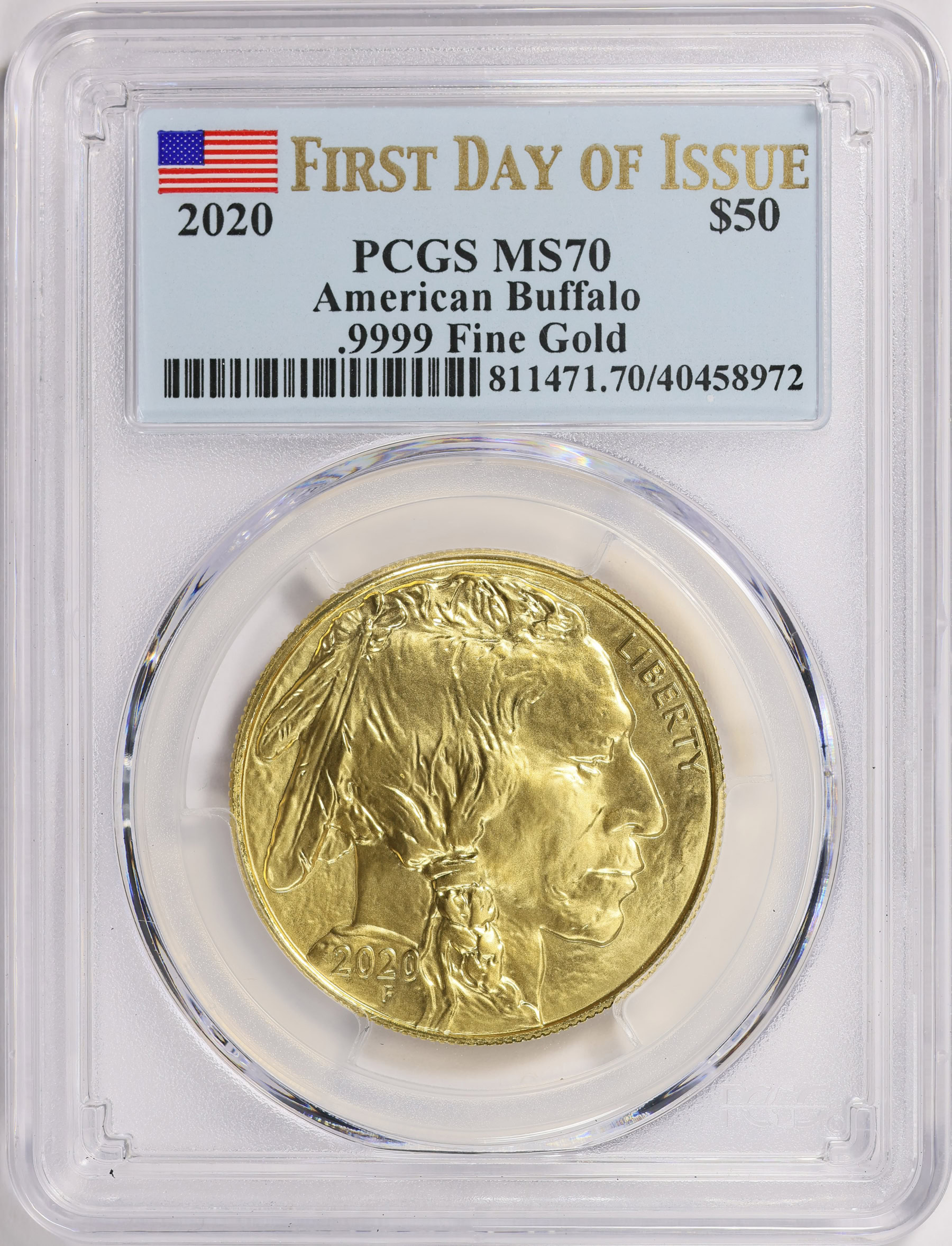 2020 $50 One-Ounce Gold American Buffalo First Day of Issue PCGS MS-70 (Item 1667258 ...