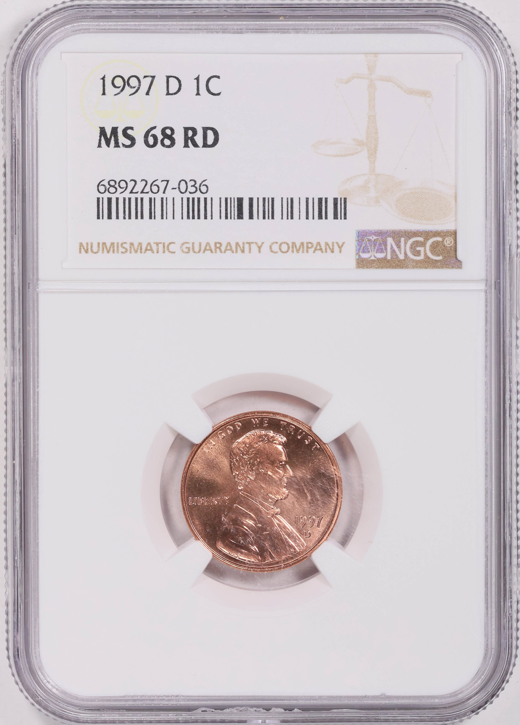 1997-D Lincoln Cent NGC MS-68 RD (Item 1667425) | GreatCollections Coin ...