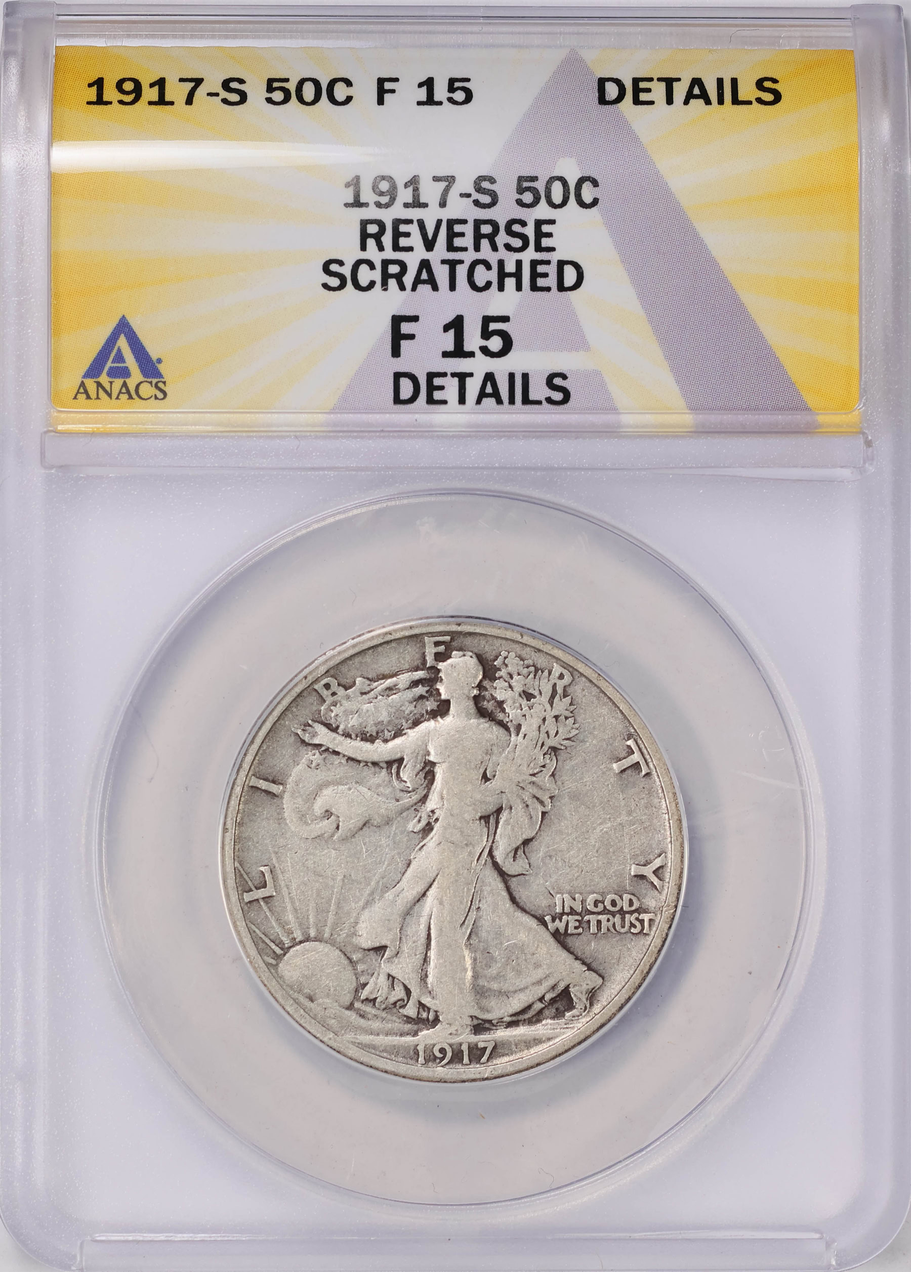 1917-S Walking Liberty Half Dollar Reverse Mintmark ANACS F-15 Details (Item 1667522 ...