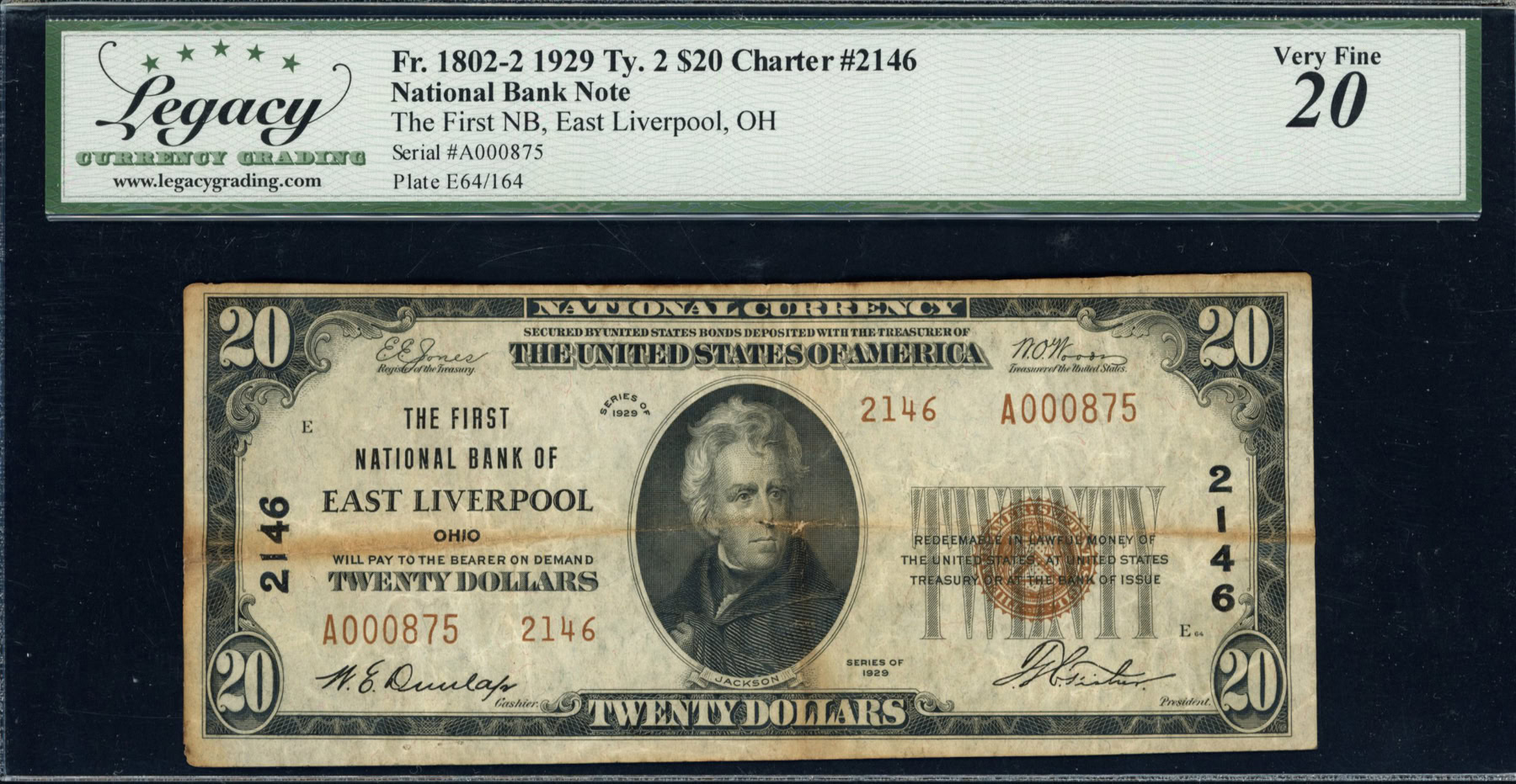 Fr. 1802-2 East Liverpool, Ohio 1929 Type 2 The First National Bank $20 ...
