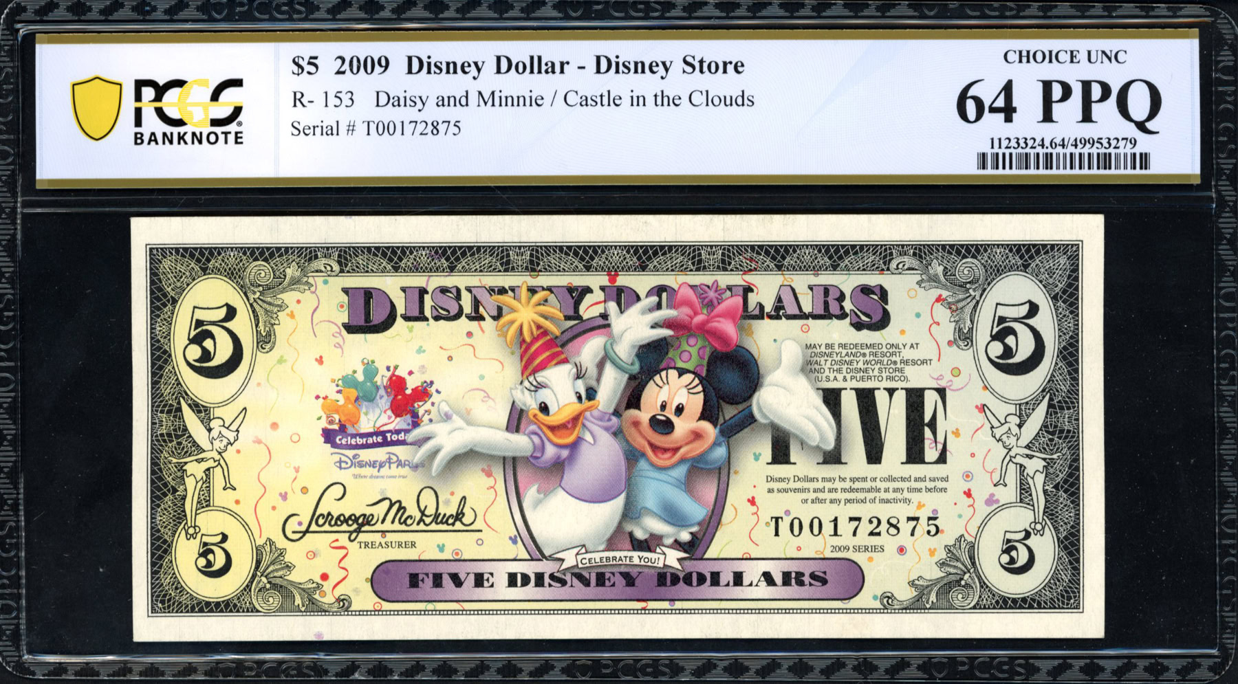 2009 Disney Store $5 Disney Dollar Note Daisy & Minnie / Cinderella's ...