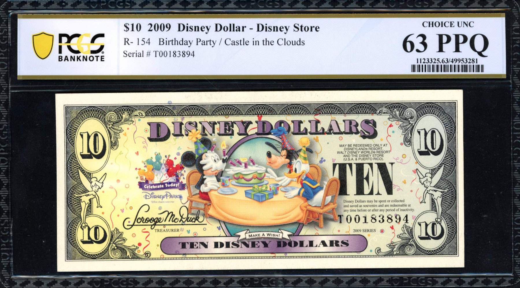 2009 Disney Store $10 Disney Dollar Note Birthday Party / Cinderella's ...