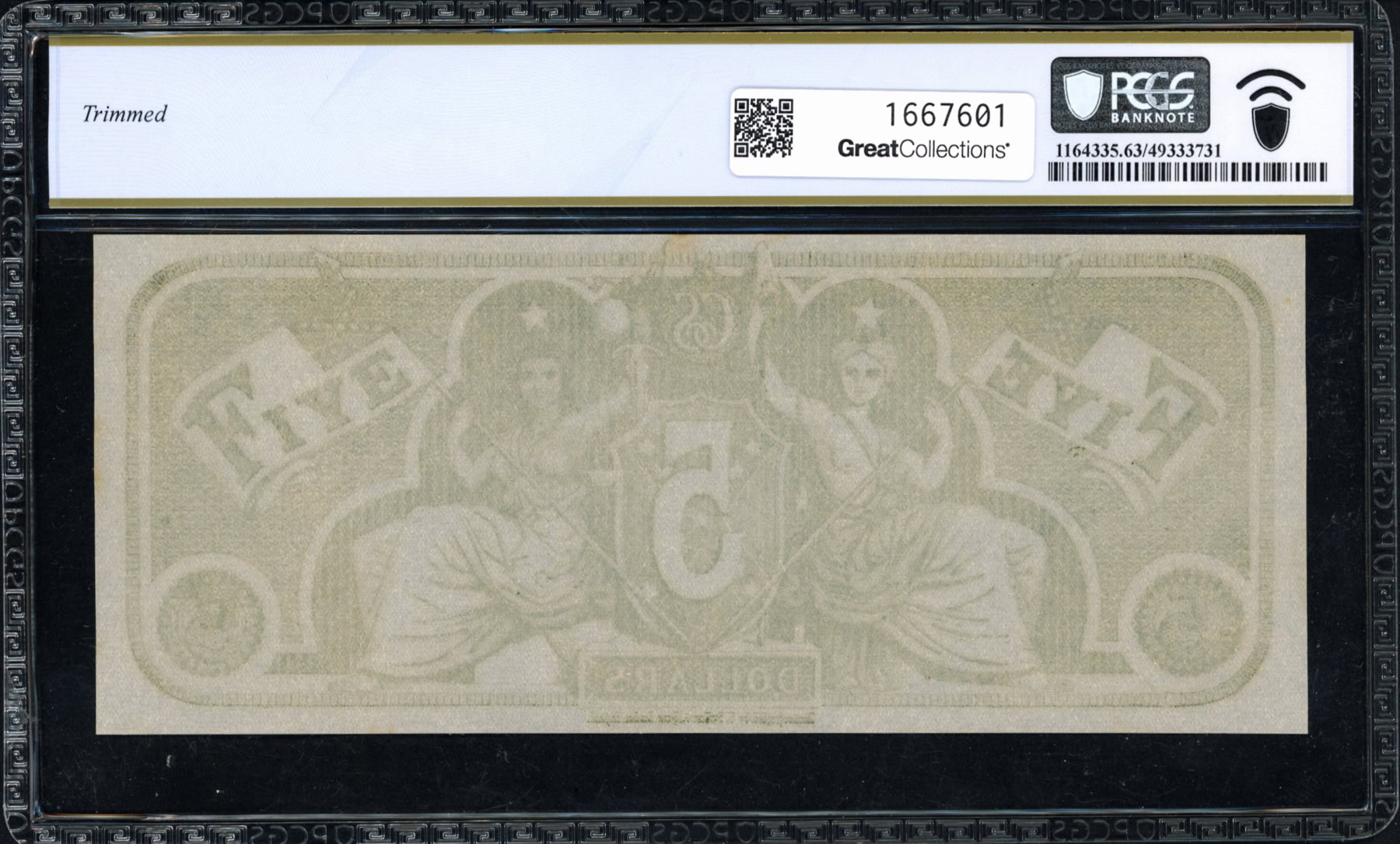 ND (1930s-50s) Confederate States of America $5 Chemicograph Reverse of ...