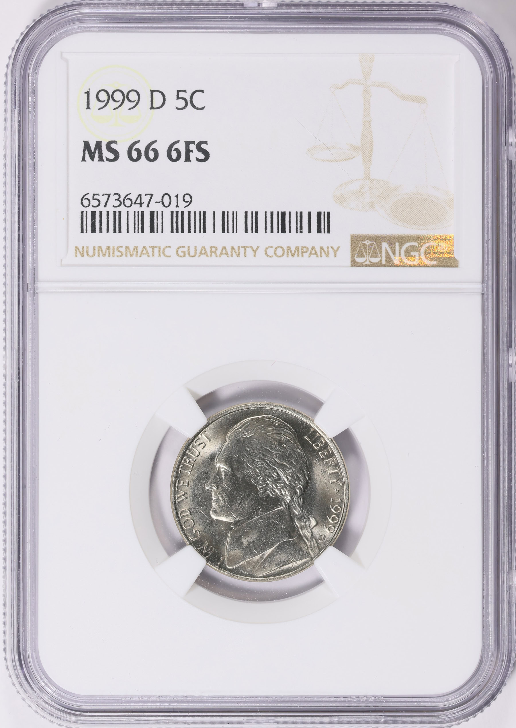 1999-D Jefferson Nickel NGC MS-66 6FS (Item 1667656) | GreatCollections ...