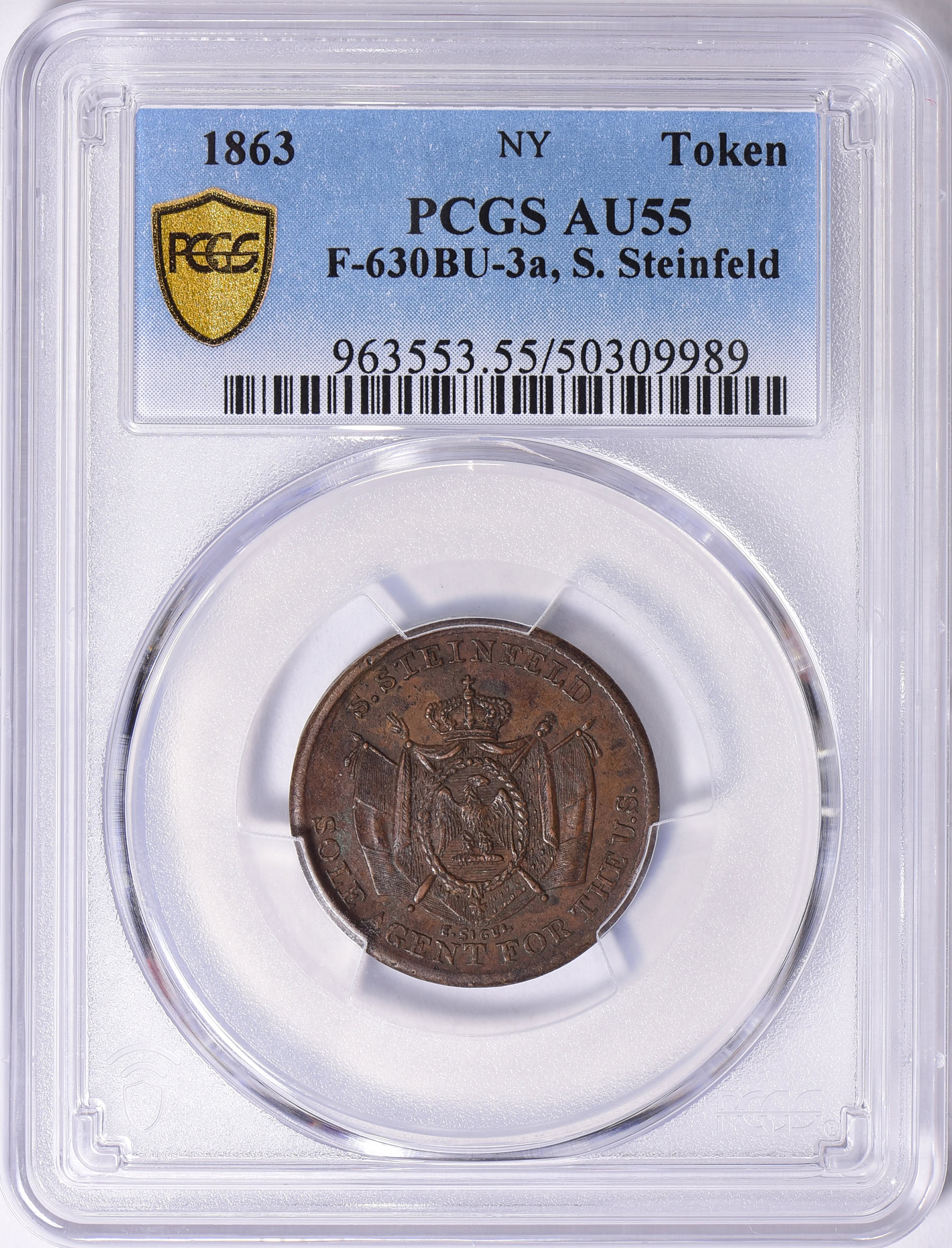 1863 New York City, New York S. Steinfeld Civil War Token F-630BU-3a ...