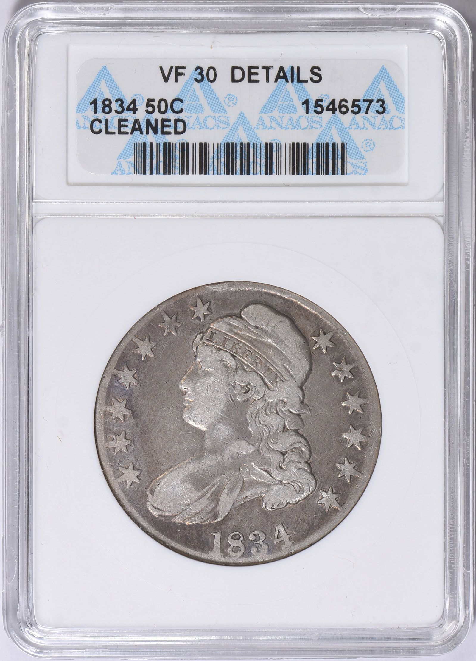1834 Capped Bust Half Dollar ANACS VF-30 OH Details (Item 1667824) | GreatCollections Coin Auctions
