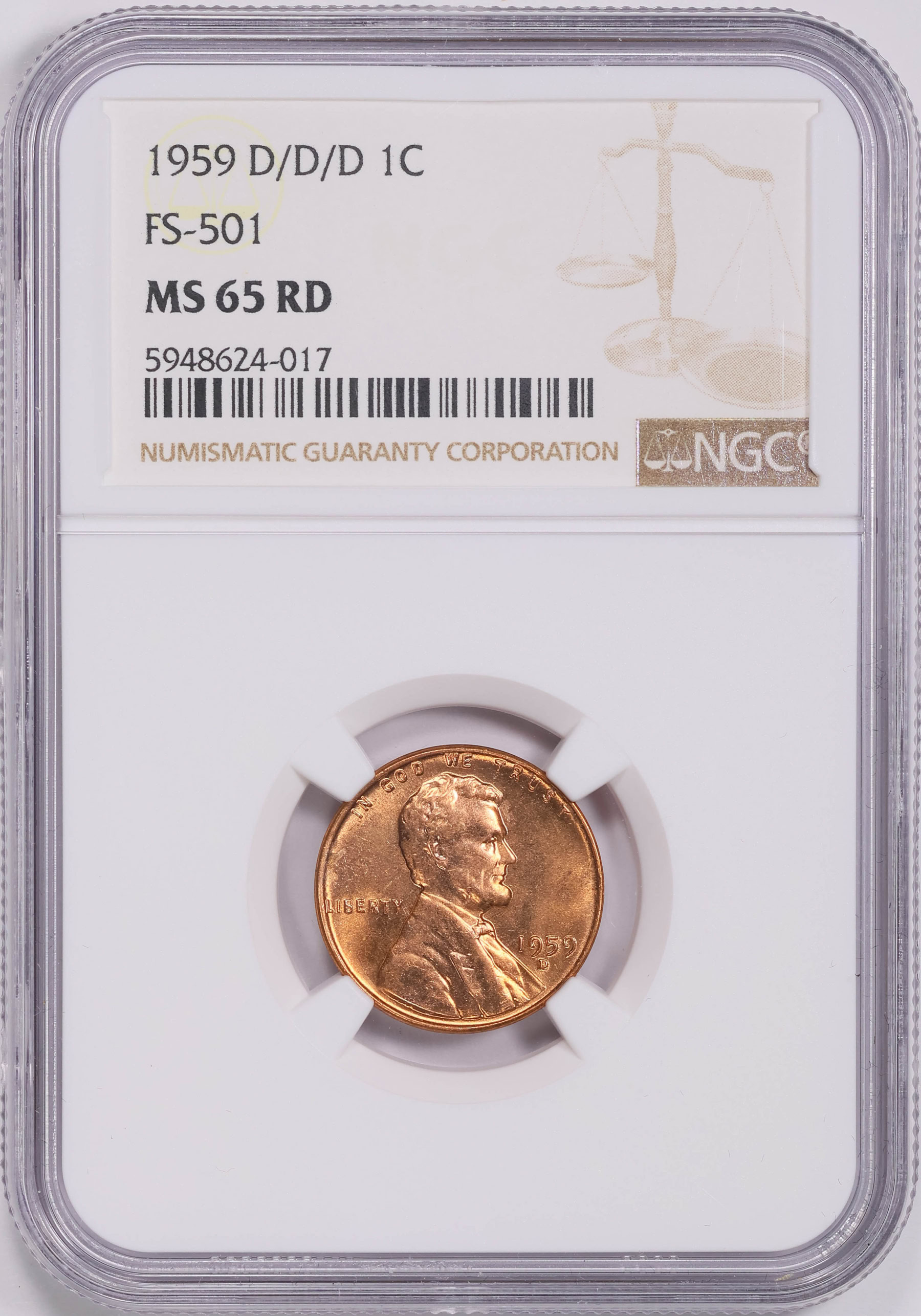 1959-D/D/D Lincoln Cent FS-501 NGC MS-65 RD (Item 1668099) | GreatCollections Coin Auctions