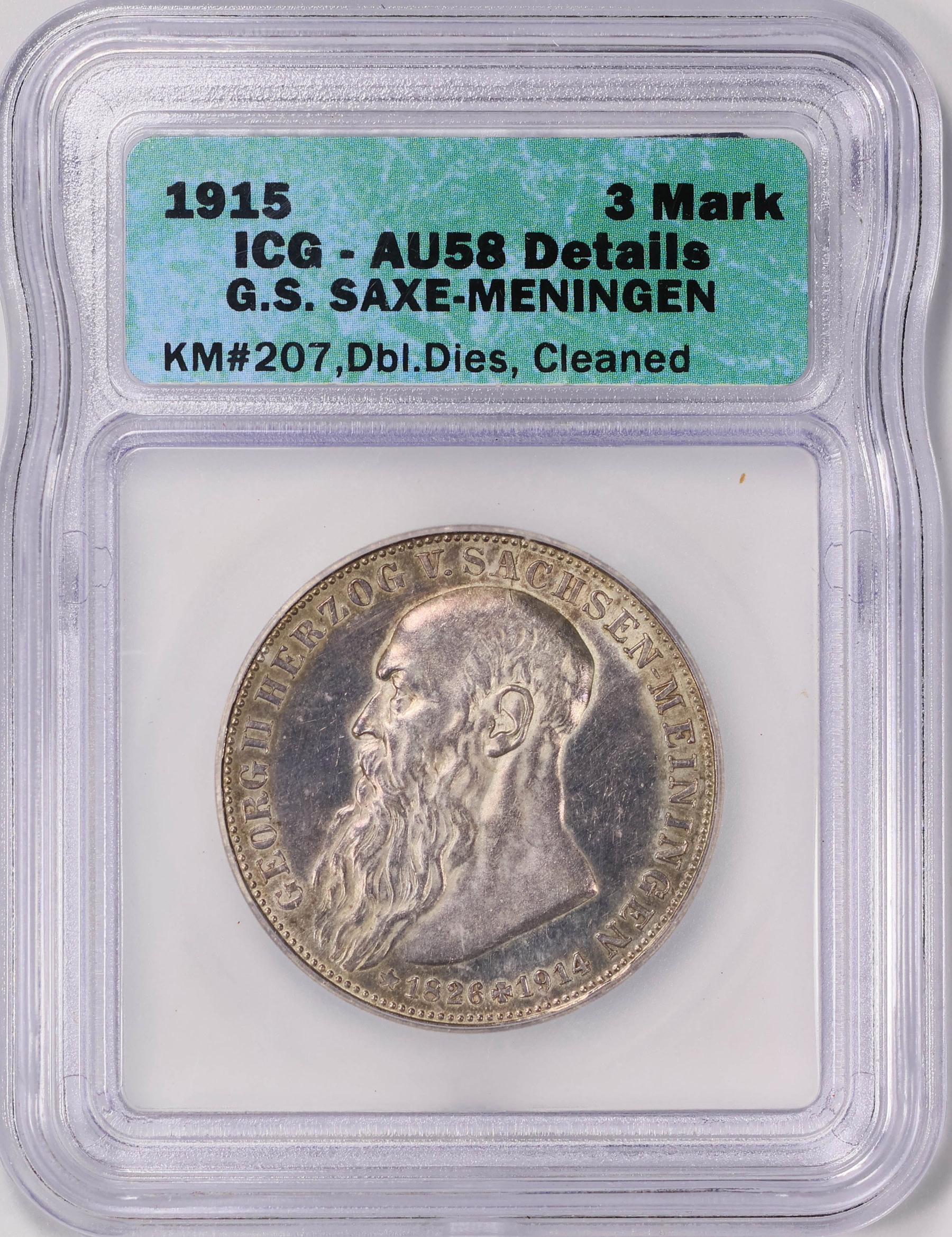 Germany - Saxe-Meiningen 1915 Silver 3 Marks Death of Georg II Doubled ...