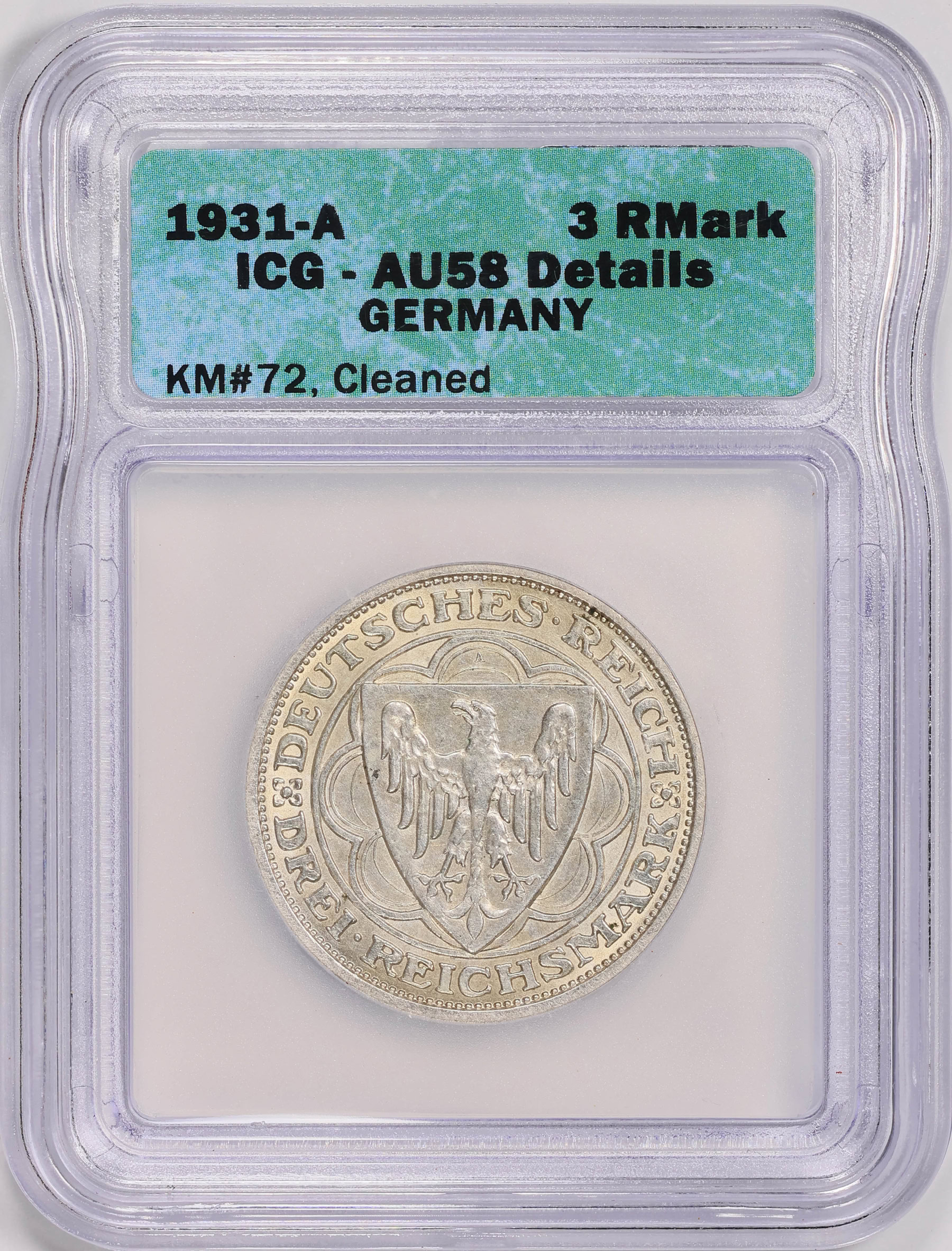 Germany 1931-A Silver 3 Marks Magdeburg Rebuilding 300th Anniversary KM ...