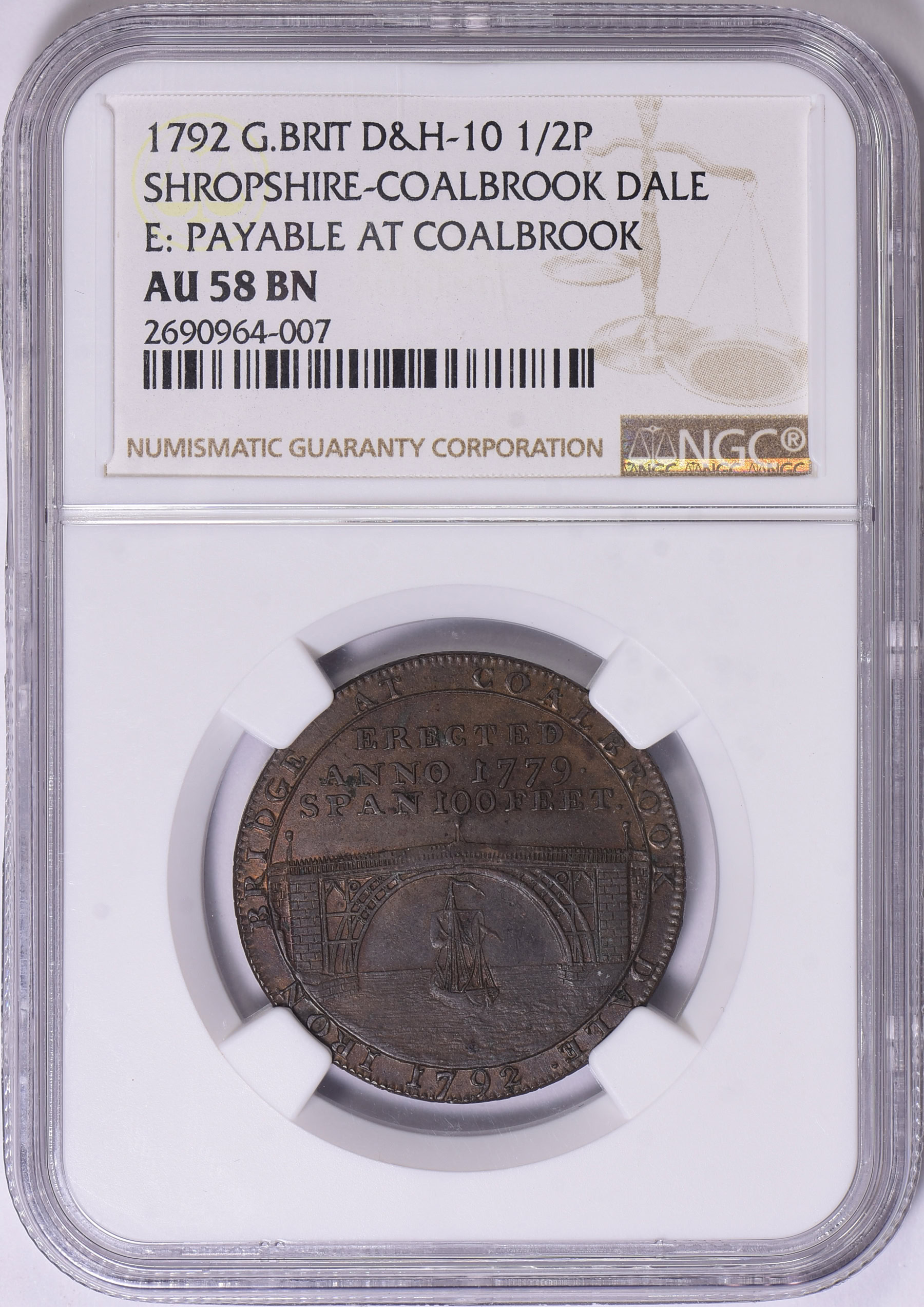 Great Britain - Shropshire, Coalbrook Dale 1793 1/2 Penny Token NGC AU-58 BN (Item 1668645 ...