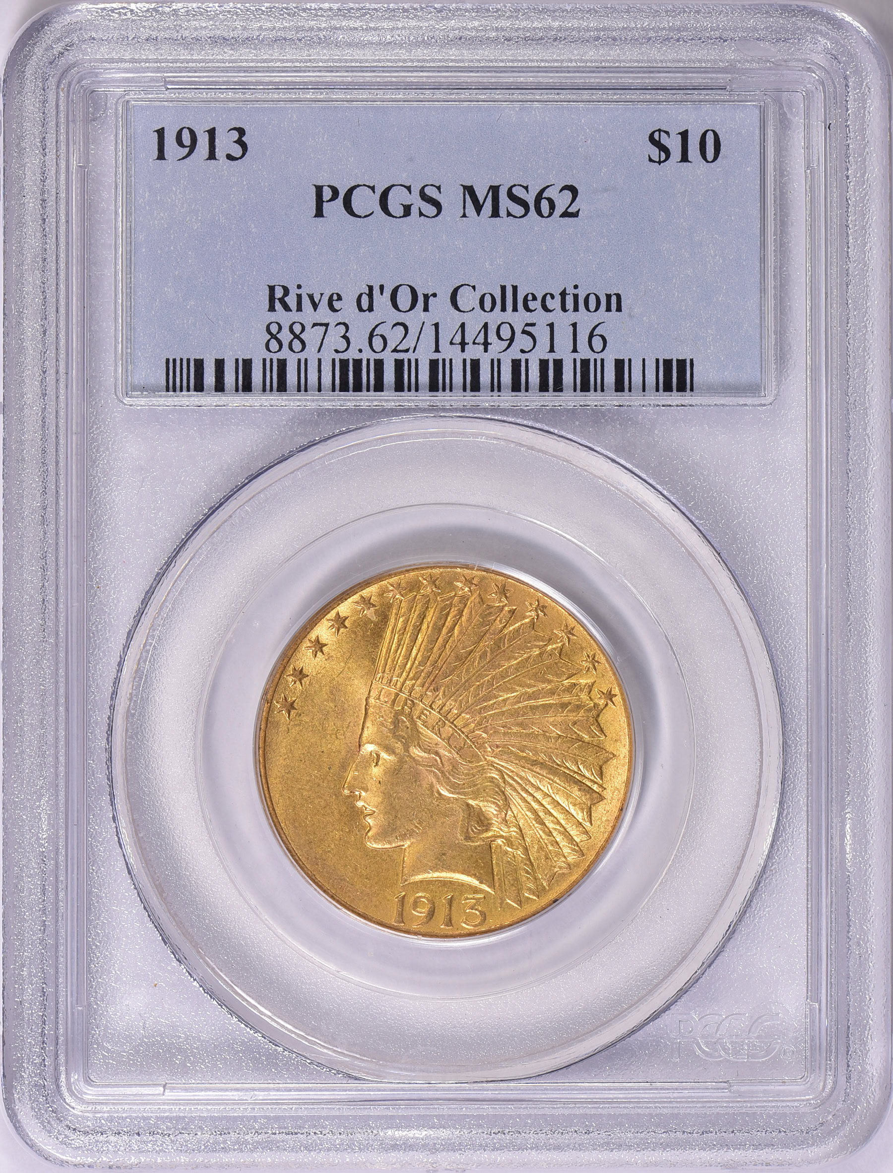1913 Indian Gold Eagle PCGS MS-62 (Rive d'Or Collection) (Item 1668711) | GreatCollections Coin ...