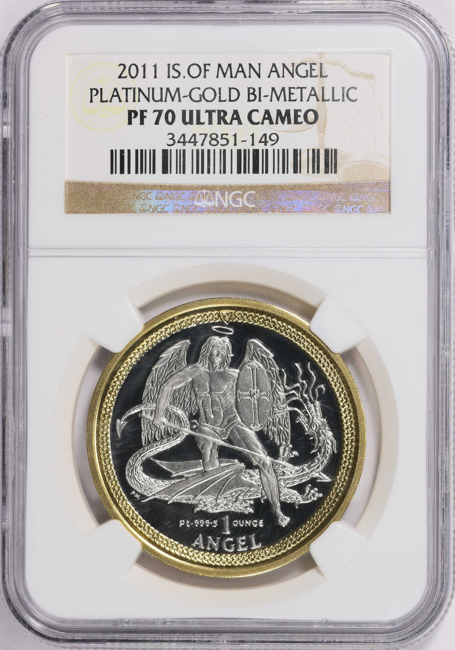 Isle of Man 2011 Bimetallic Angel NGC Proof-70 UC (AGW = 0.449 oz. APtW ...