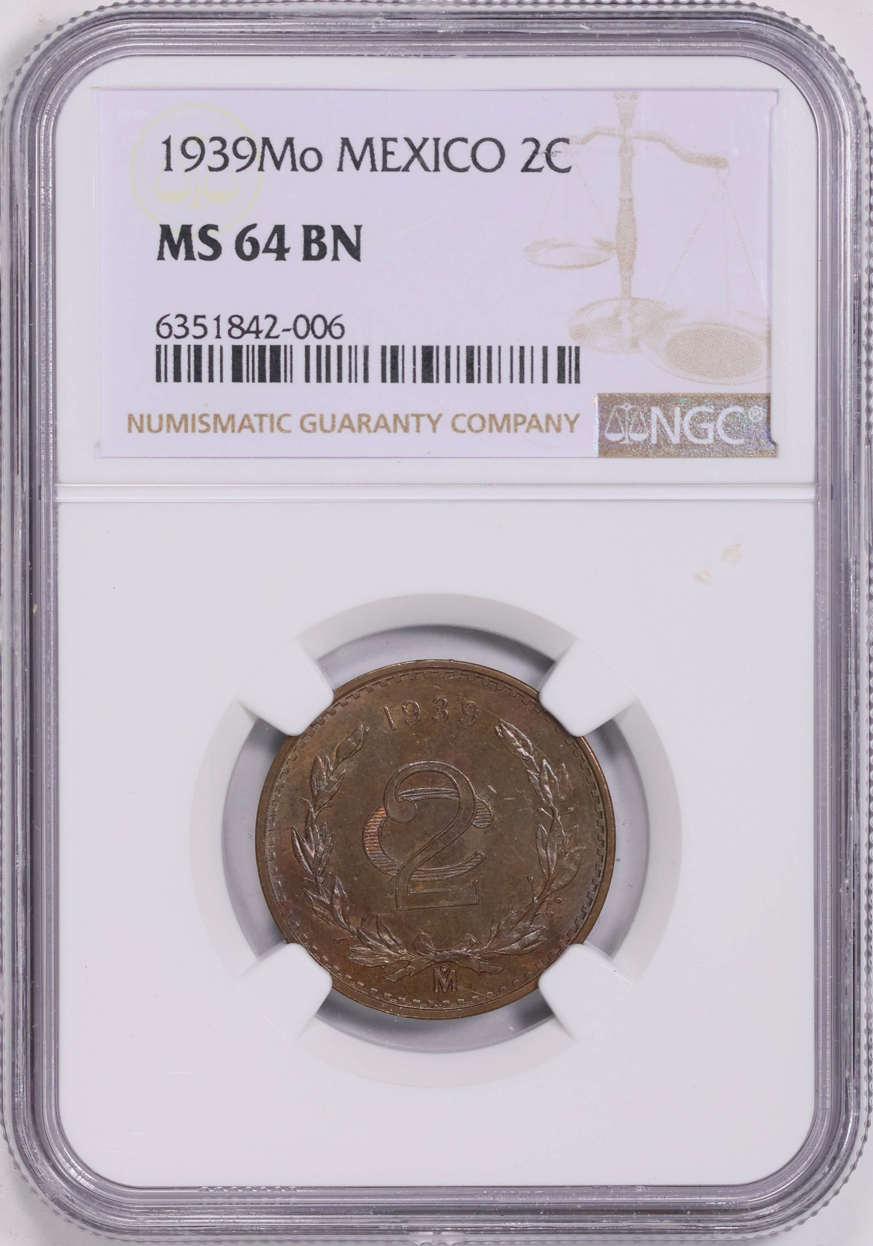 Mexico 1939-Mo 2 Centavos KM-419 NGC MS-64 BN (Item 1668772 ...