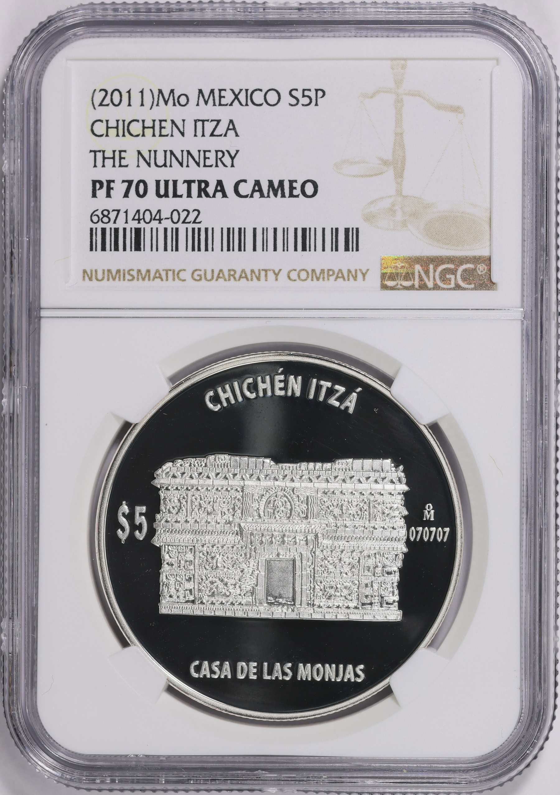 Mexico 2011 Silver 5 Pesos Chichen Itza Casa de las Monjas KM-945 NGC ...