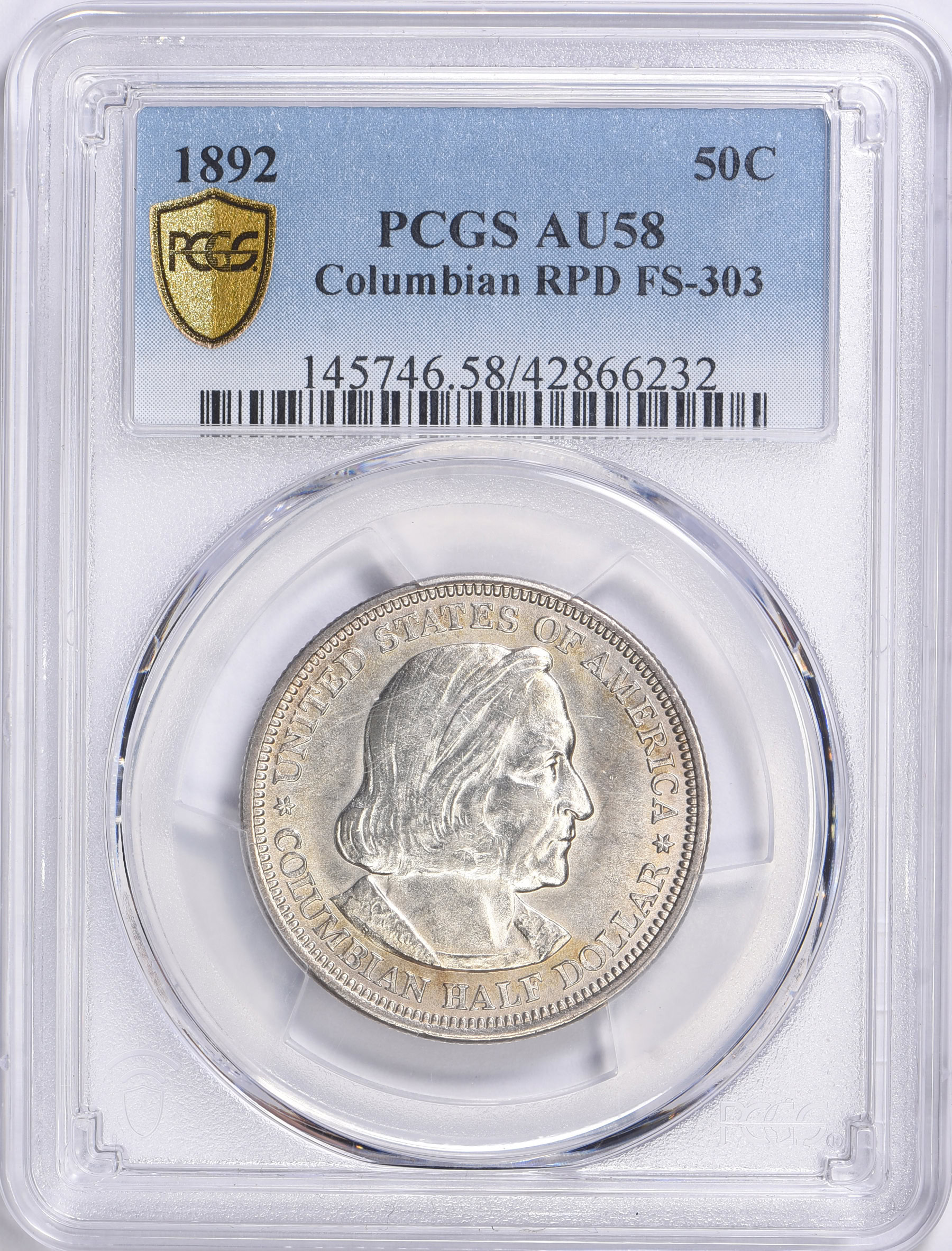 1892 World Columbian Exposition Half Dollar Repunched Date FS-303 PCGS ...