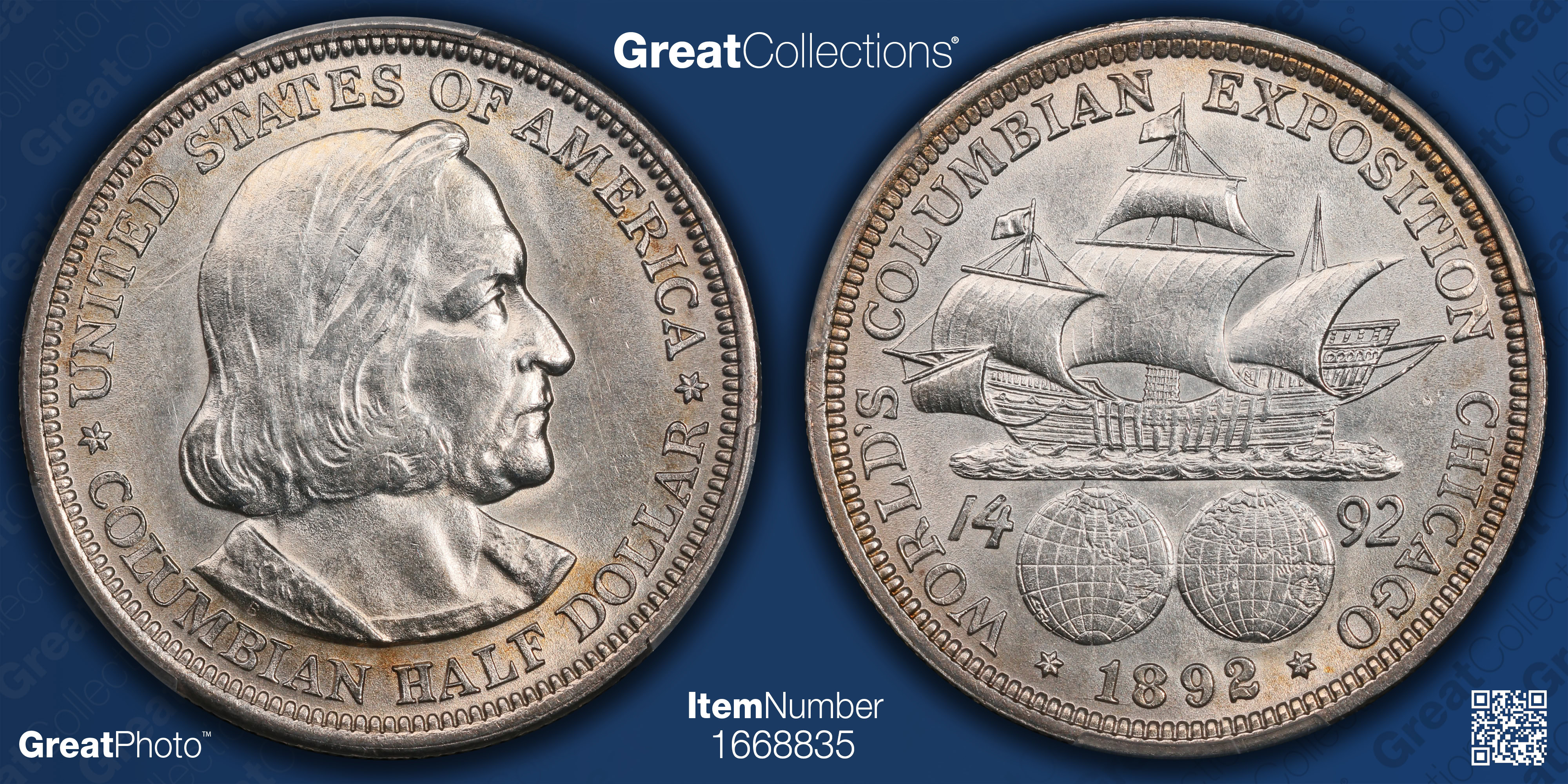 1892 World Columbian Exposition Half Dollar Repunched Date FS-303 PCGS ...