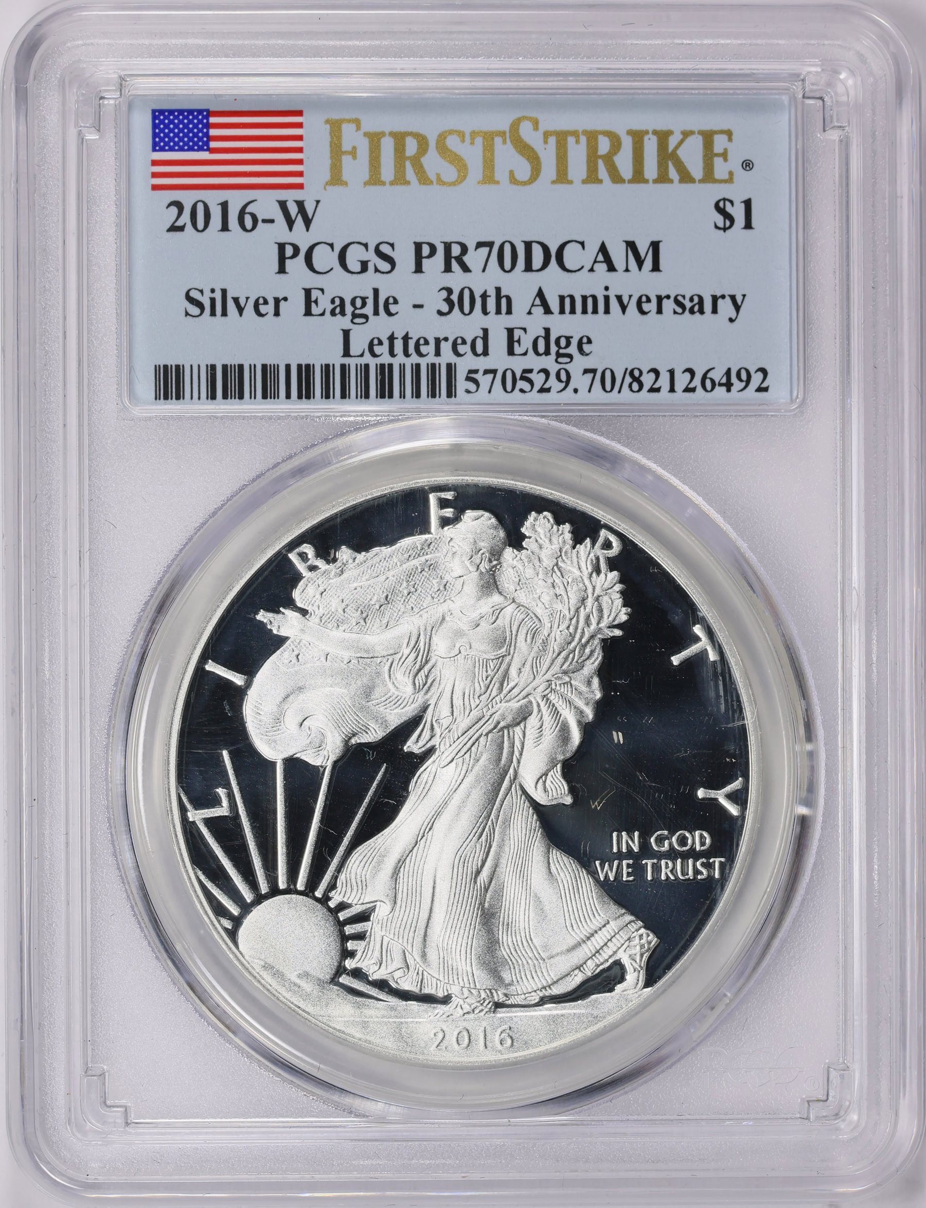 2016-W $1 Silver Eagle 30th Anniversary First Strike Lettered Edge PCGS Proof-70 DCAM (Item ...